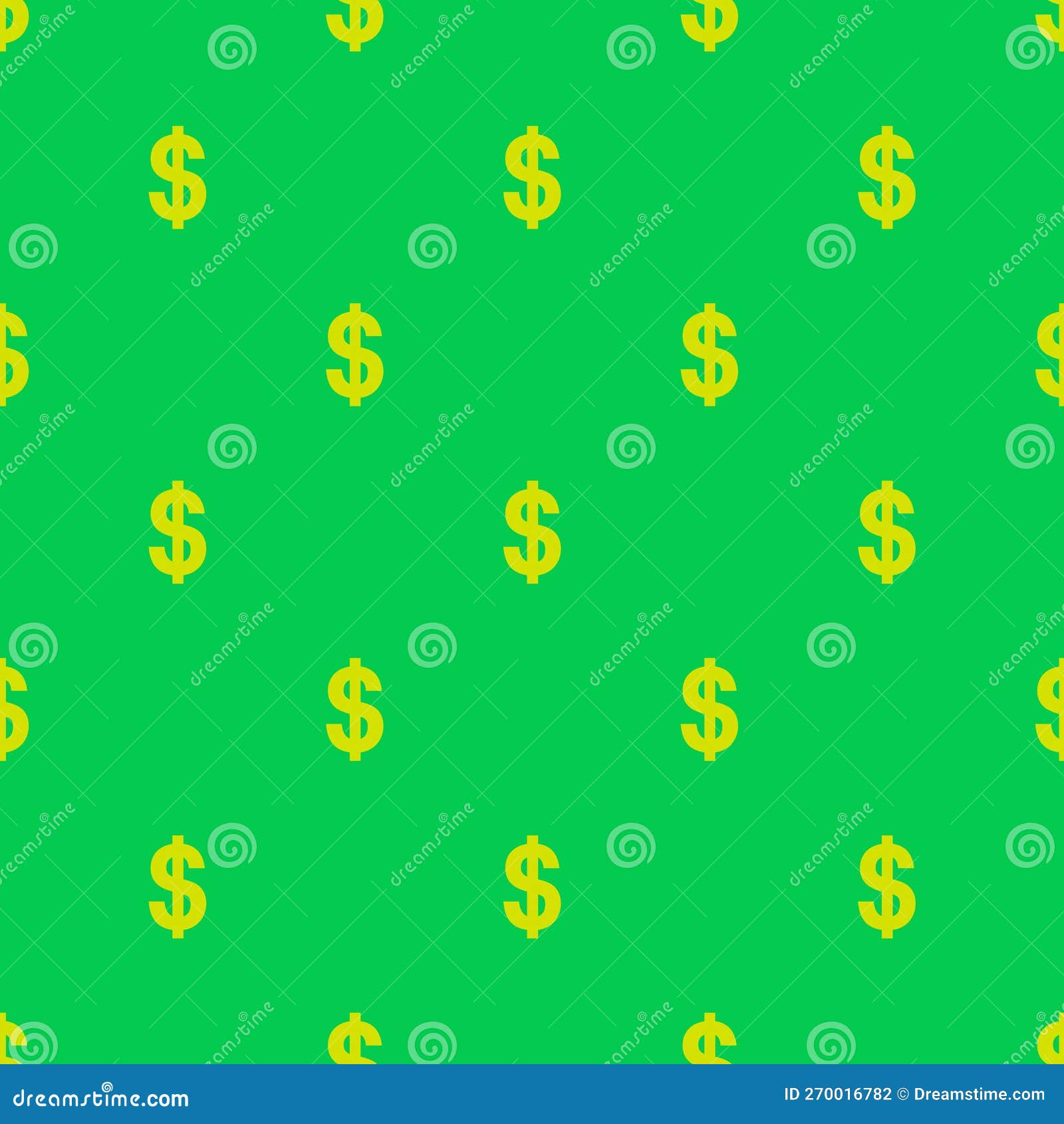 Yellow Dollar Sign or Peso Sign Seamless Pattern on Green Background ...