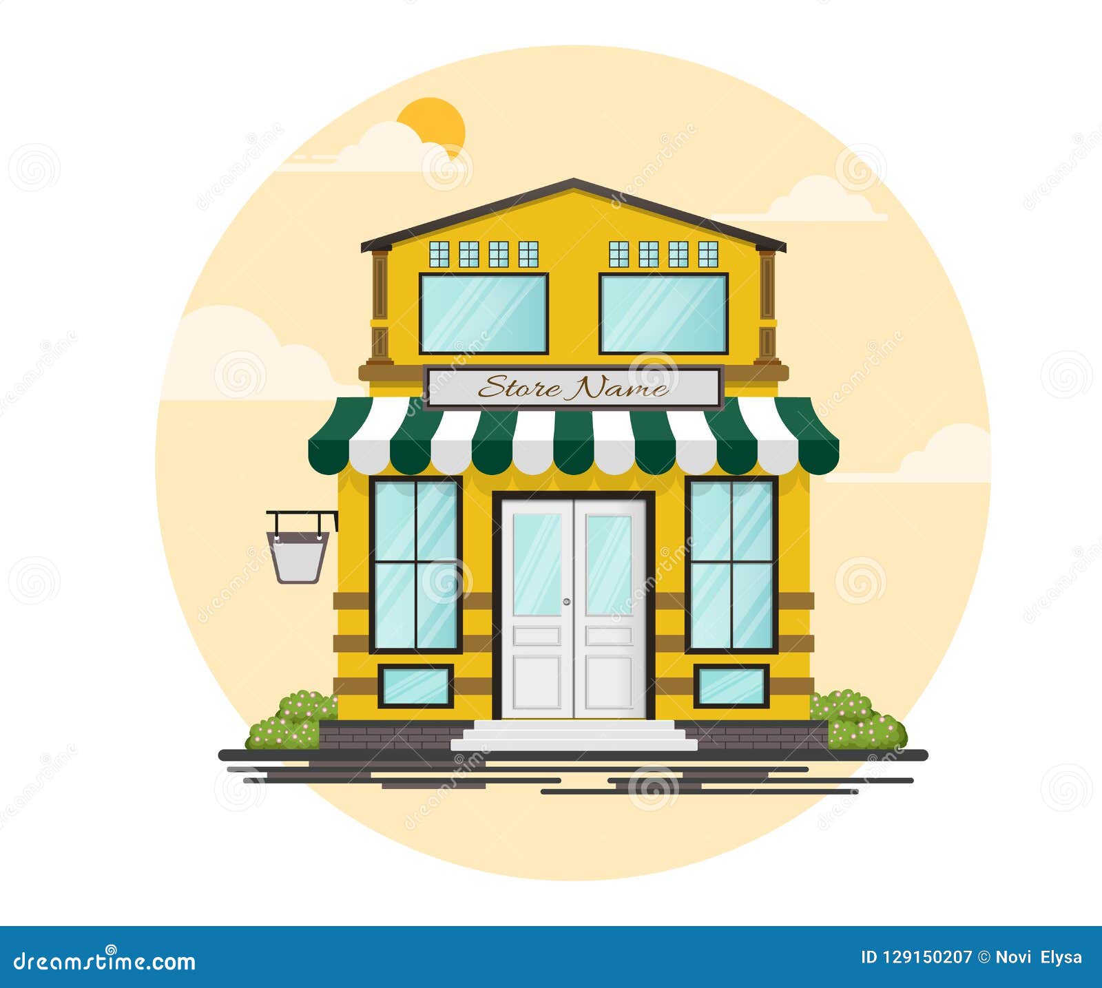 Yellow and Green Store Building Background Stock Vector - Illustration ...