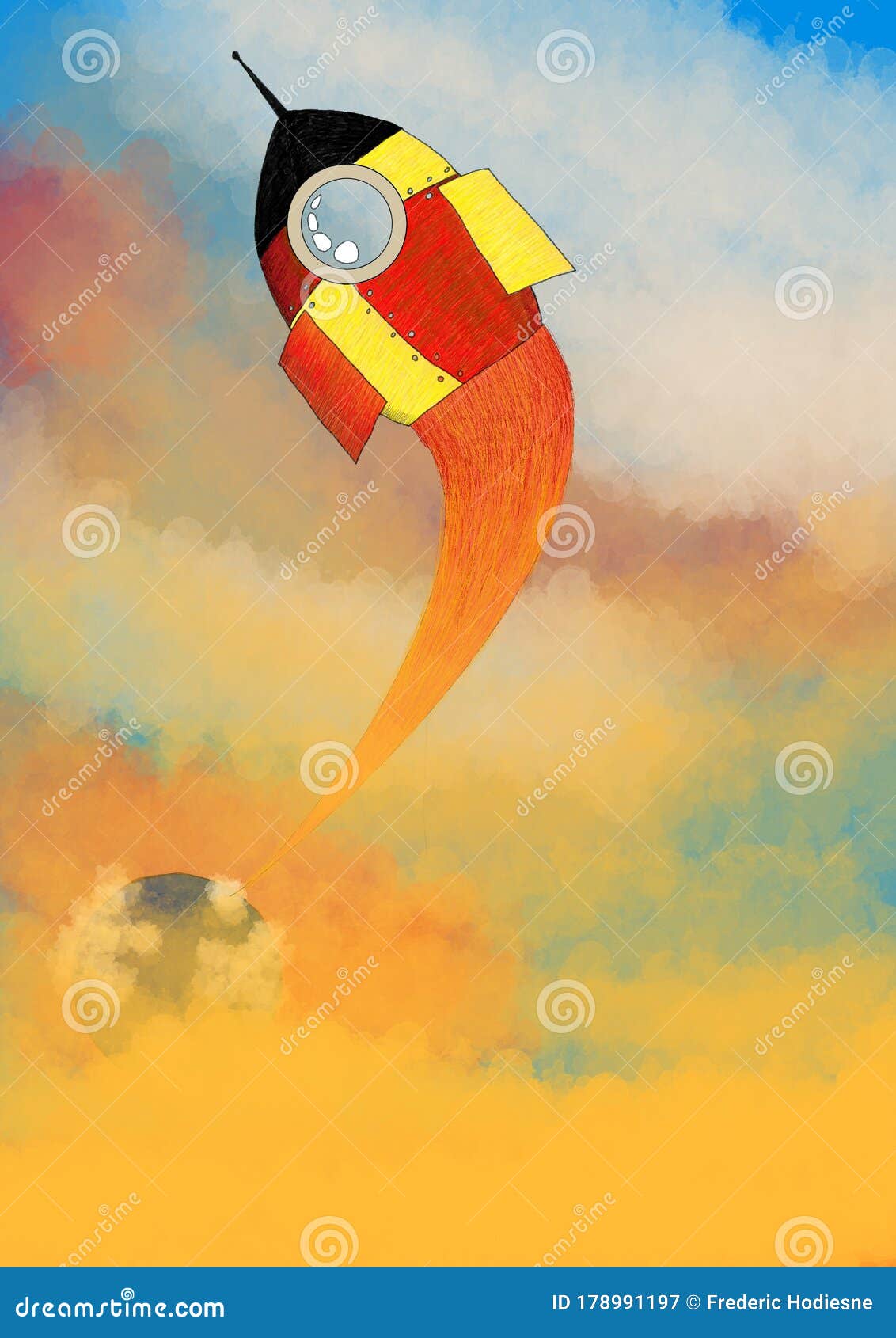 Yellow and Red Rocket Taking Off in the Sky Vertically Stock ...