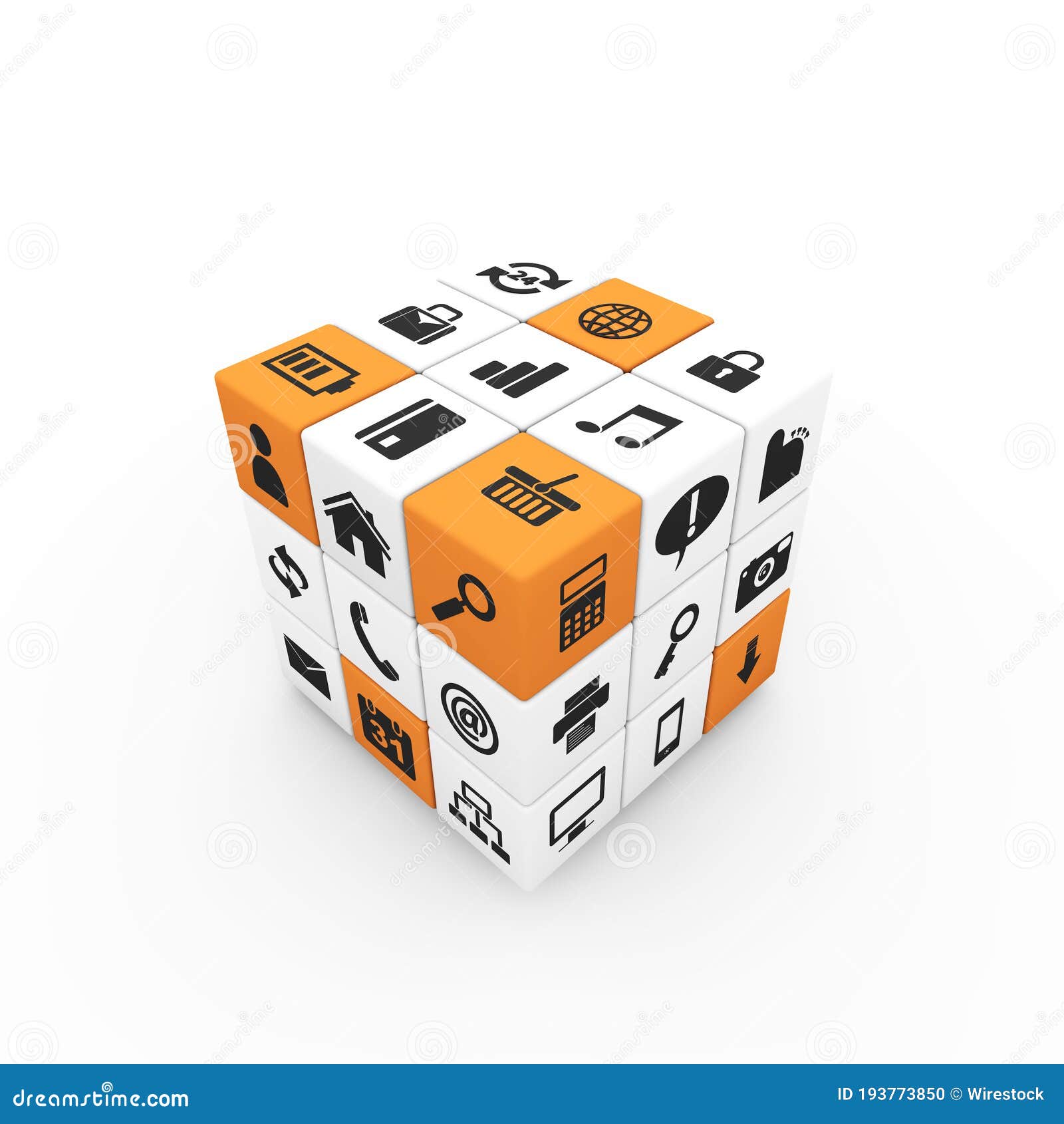 Illustration of a Yellow and White Cube with Differents Icons on Its ...
