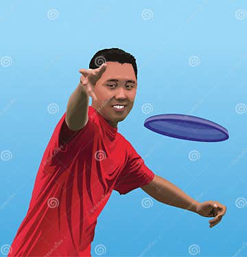 Illustration of Young Asian Man Throwing Disc Stock Vector ...