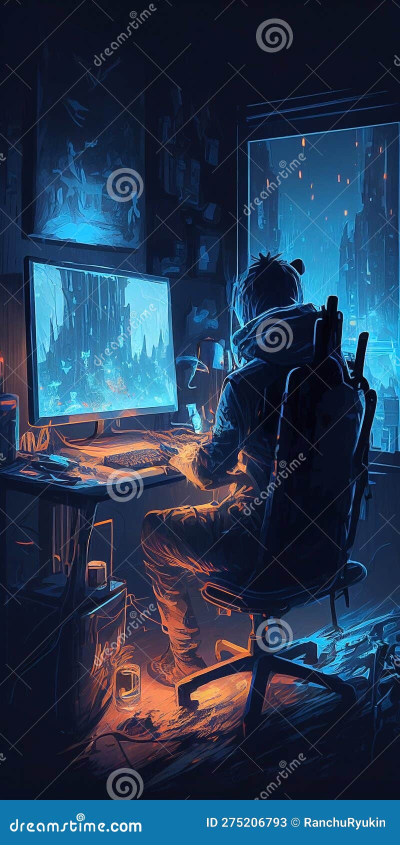 Illustration of Young Man Playing Game in Desktop at Bedroom Stock ... Illustration of Young Man Playing Game in Desktop at Bedroom Stock ...