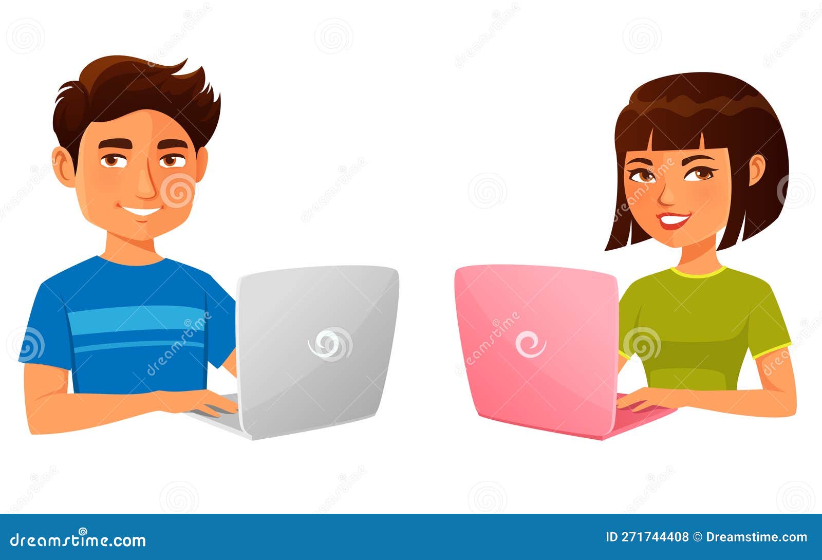 Illustration of Young People Using Laptop, Chatting or Browsing ...