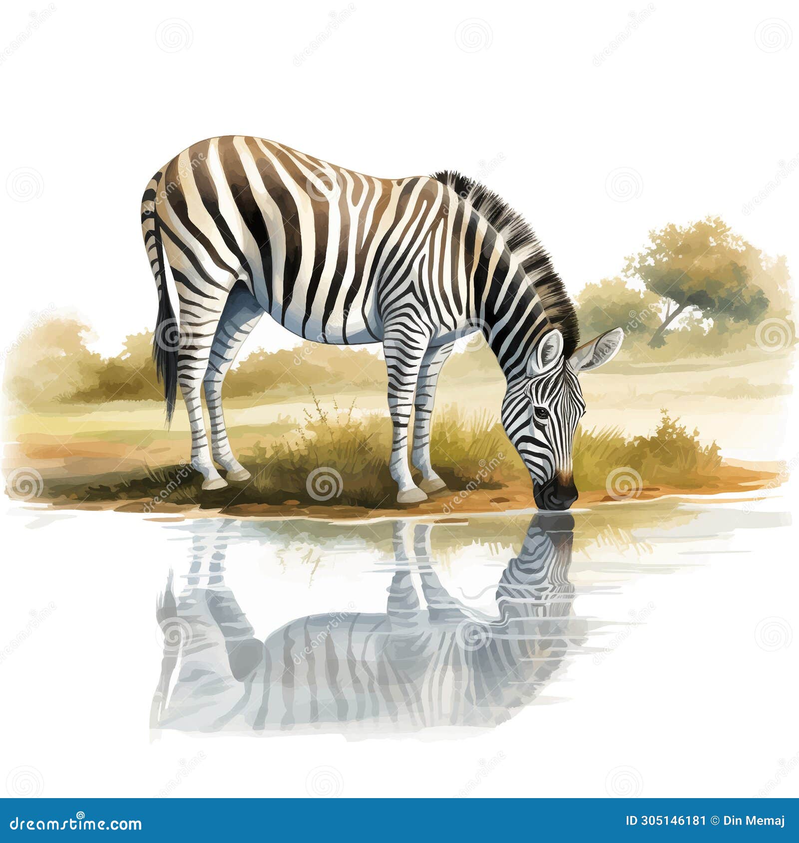 Zebra Drinking Water Drawing