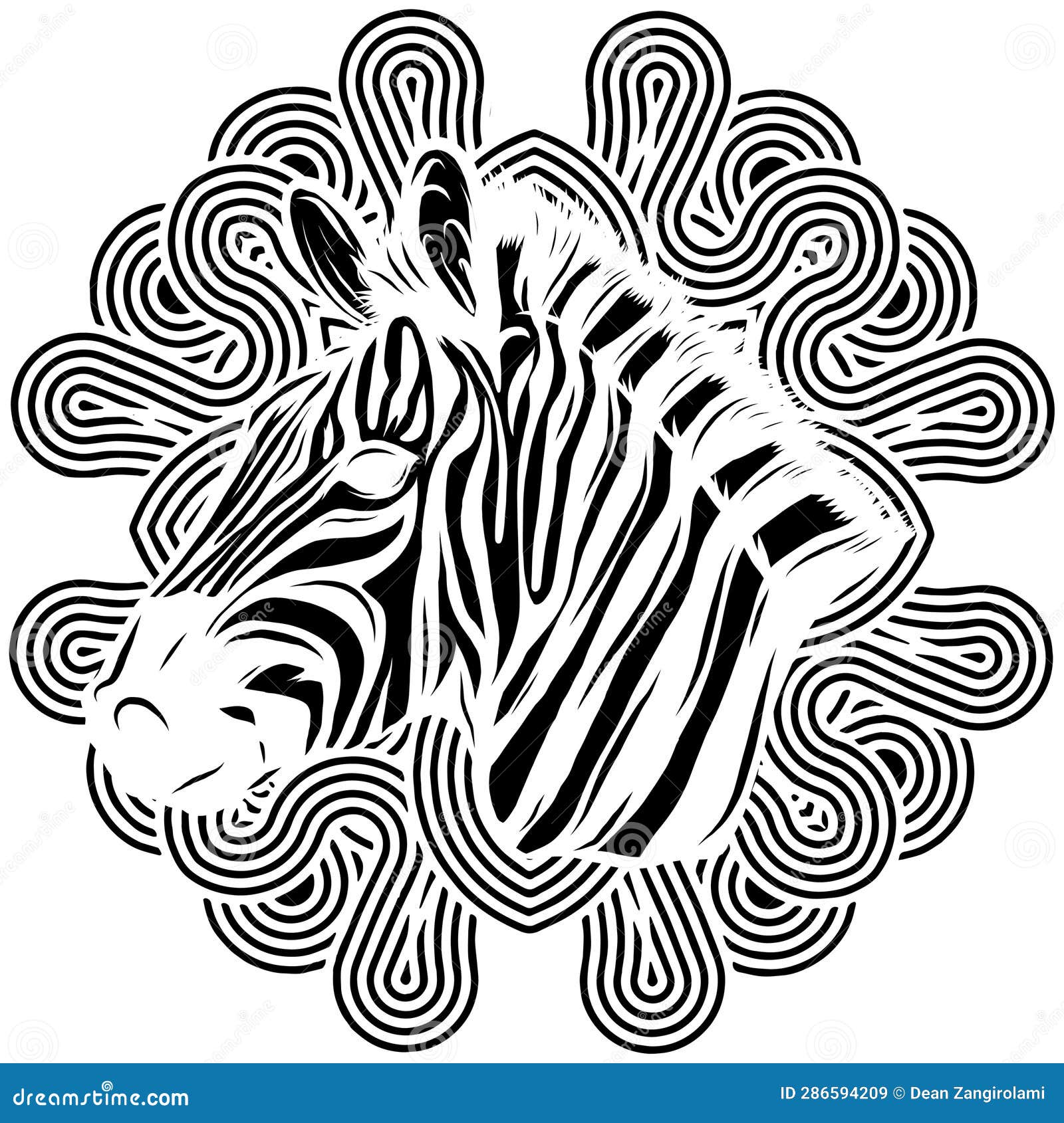 Black Silhouette of Zebra Head with Decoration Stock Illustration ...