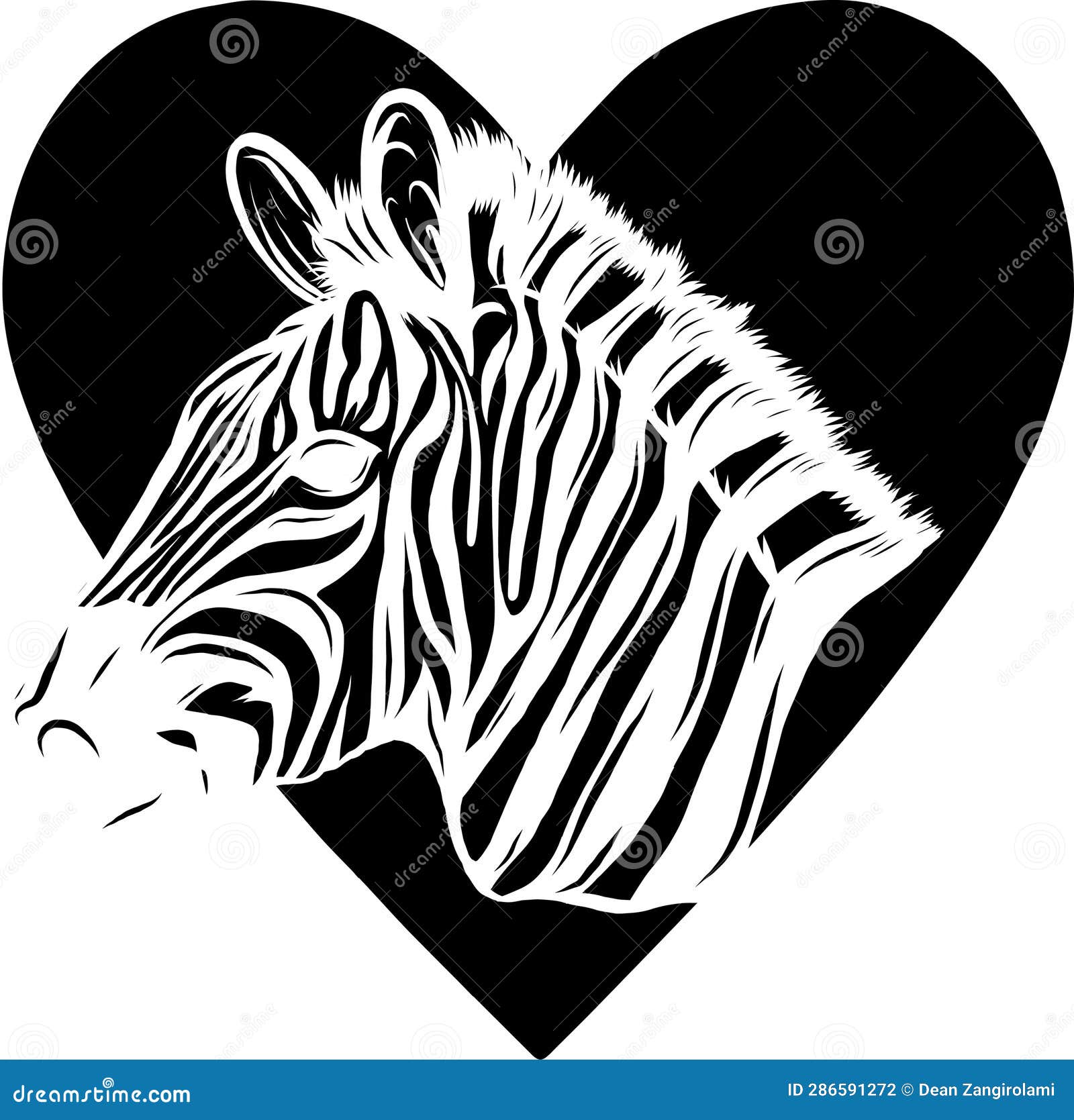 Black Silhouette of Zebra Head on Heart Stock Illustration ...