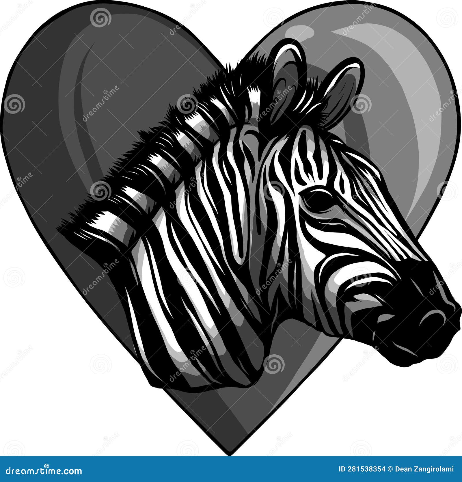 Monochromatic Illustration of Zebra Head on Heart Stock Vector ...