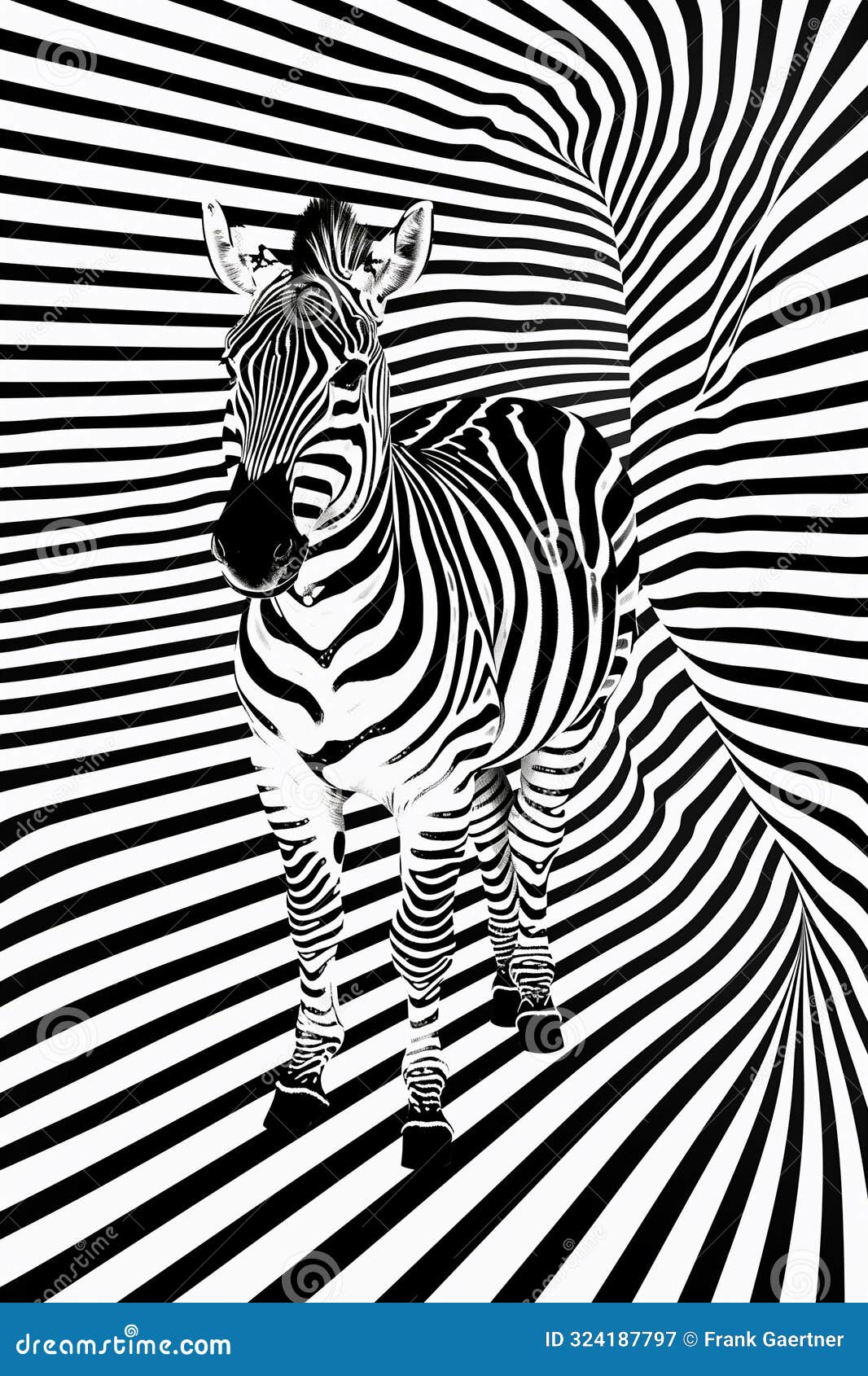 Illustration of a Zebra Walking into an Optical Illusion of Black and ...