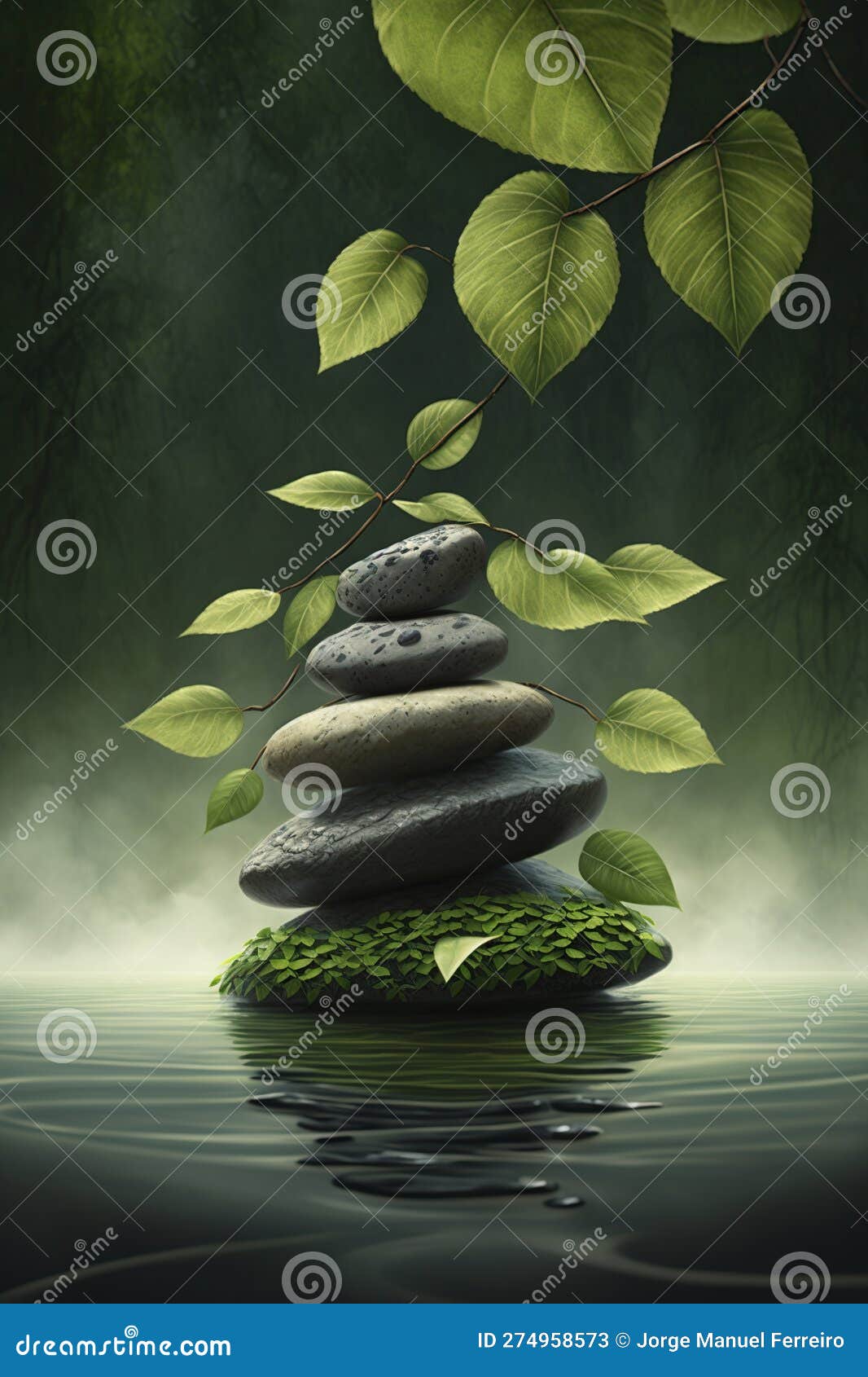 Illustration, Zen Stone Pyramid, Water Surface Screen, Ai Generative ...