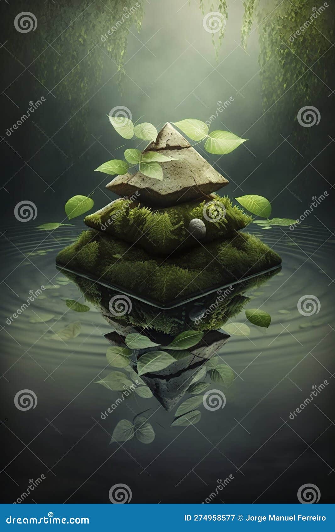 Illustration, Zen Stone Pyramid, Water Surface Screen, Ai Generative ...