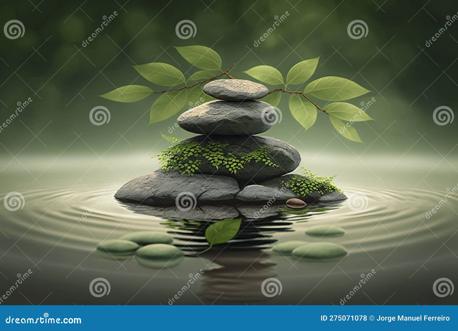 Illustration, Zen Stone Pyramid, Water Surface Screen, Ai Generative ...