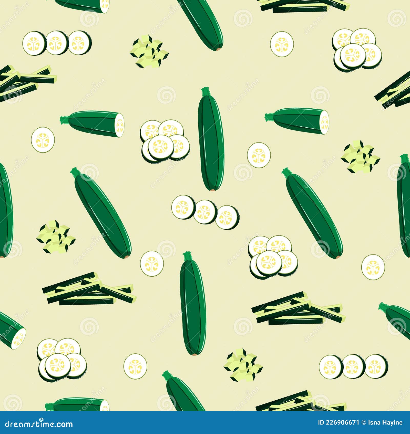Zucchini Seamless Pattern Drawn White Outline On Green Background ...