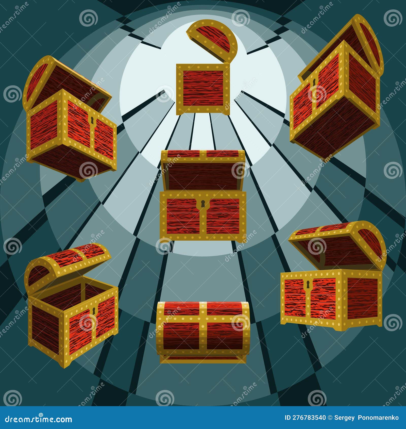 Vector Illustration of an Ajar Empty Chests in Different Angles Stock ...