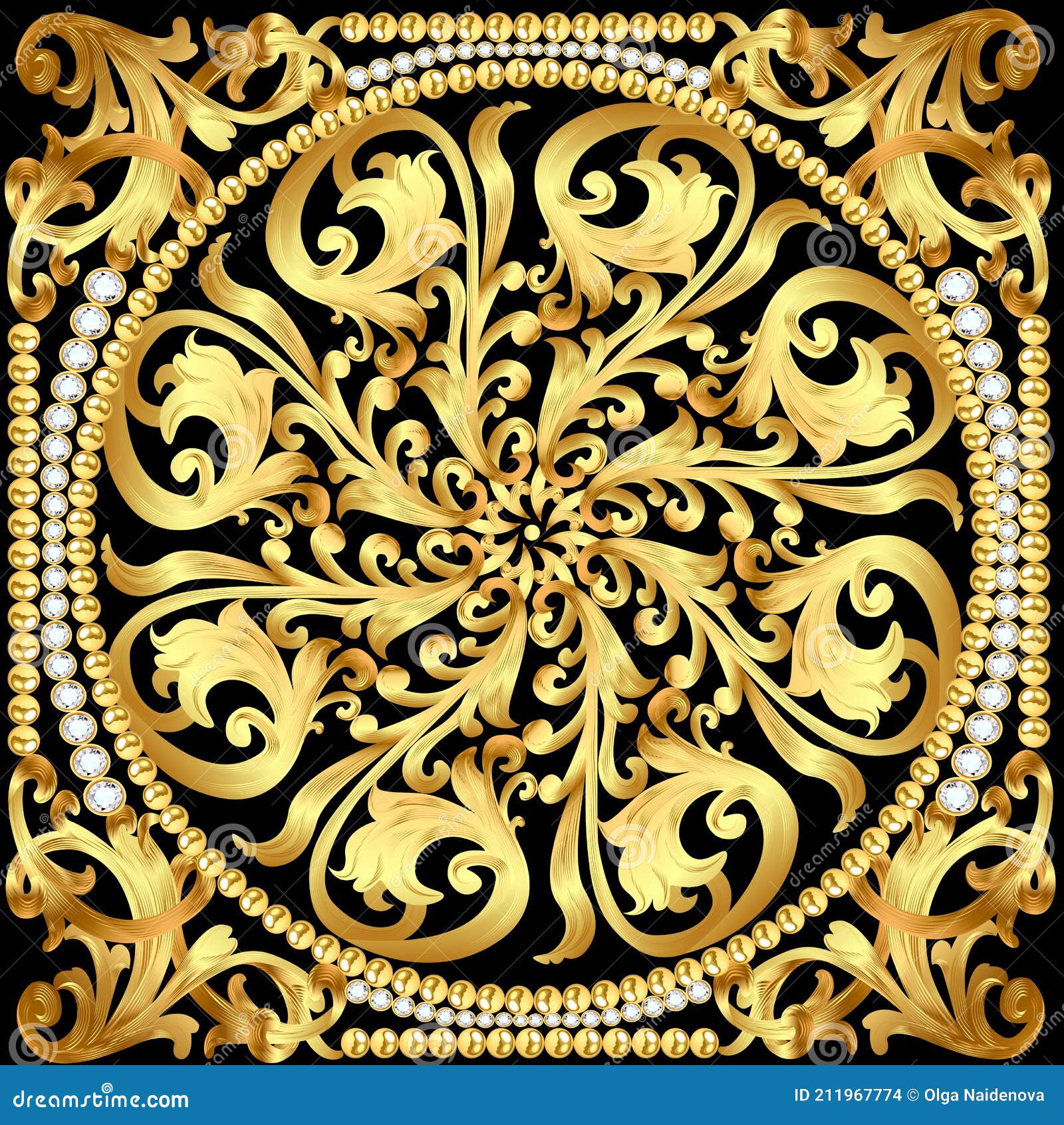 Background with Gold Patterns and Precious Stones Stock Vector ...