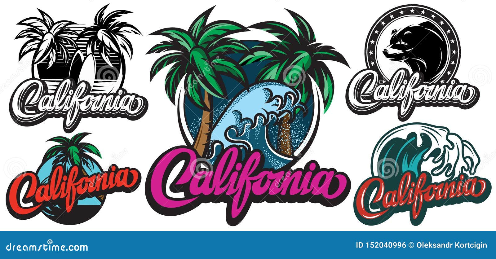 Illustrations with Calligraphic Lettering California and Palm Trees ...