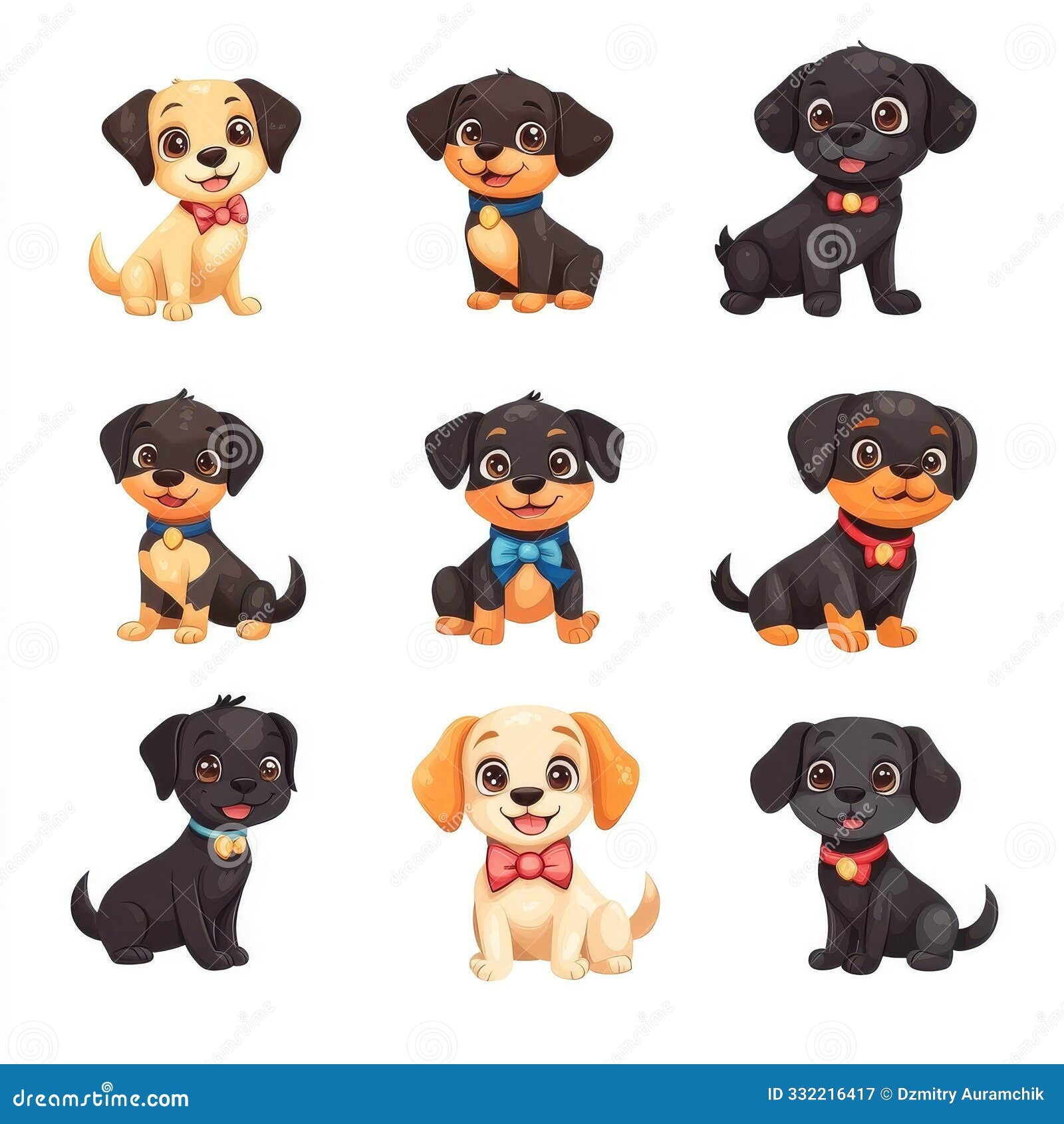 Illustrations of Cartoon Dogs with Realistic Lively Backgrounds. Stock ...