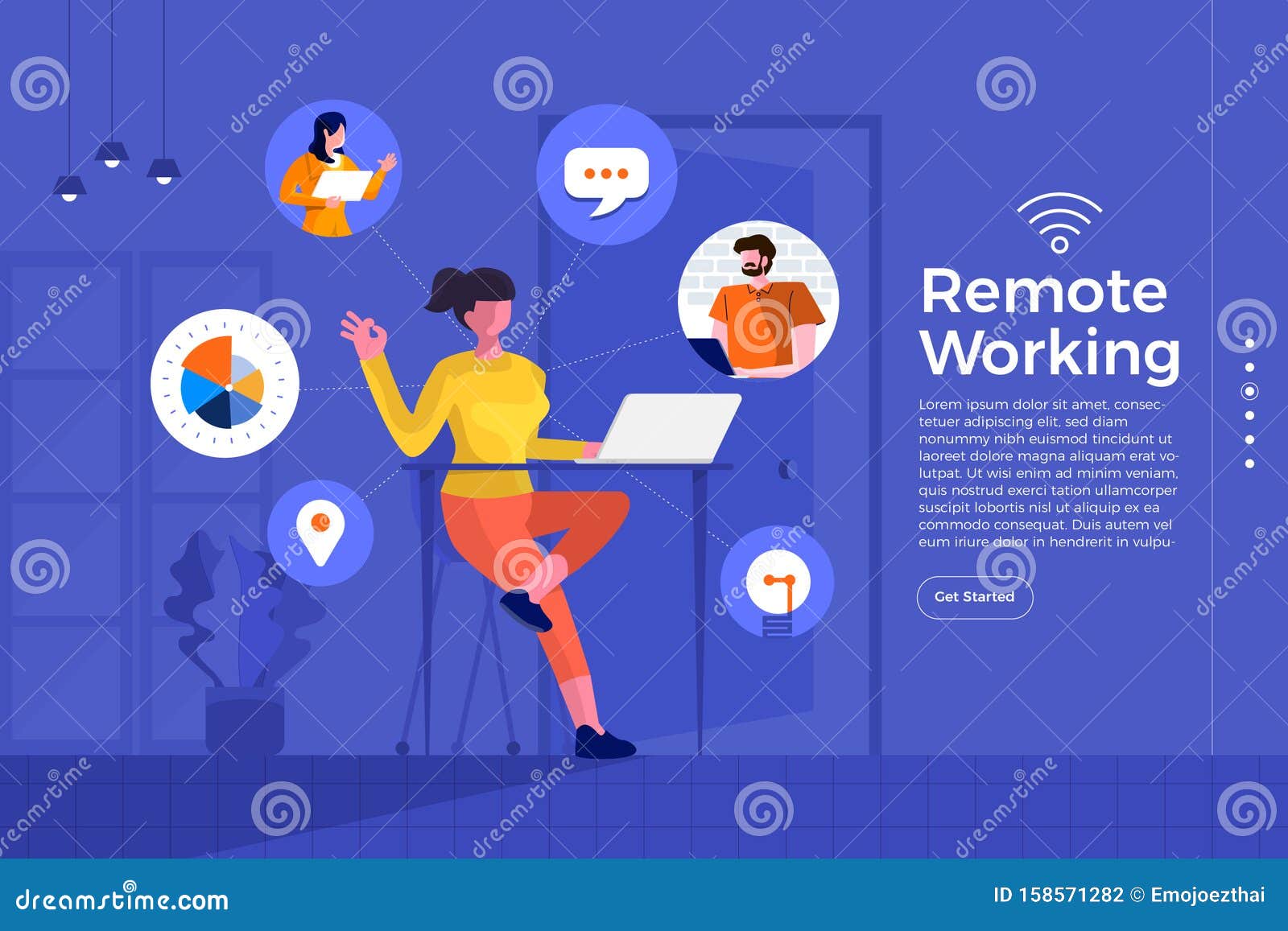 Remote Office working stock vector. Illustration of work - 158571282