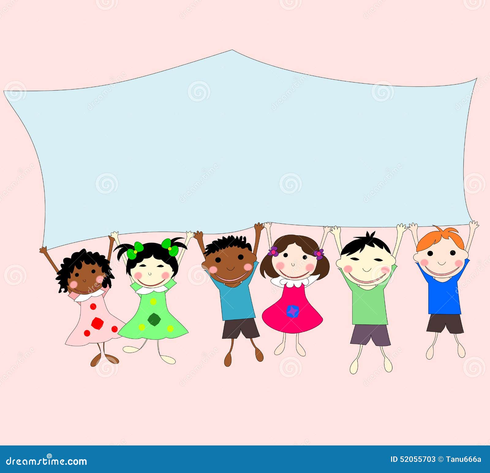 Illustrations of Children of Different Races Behind a Banner Stock ...