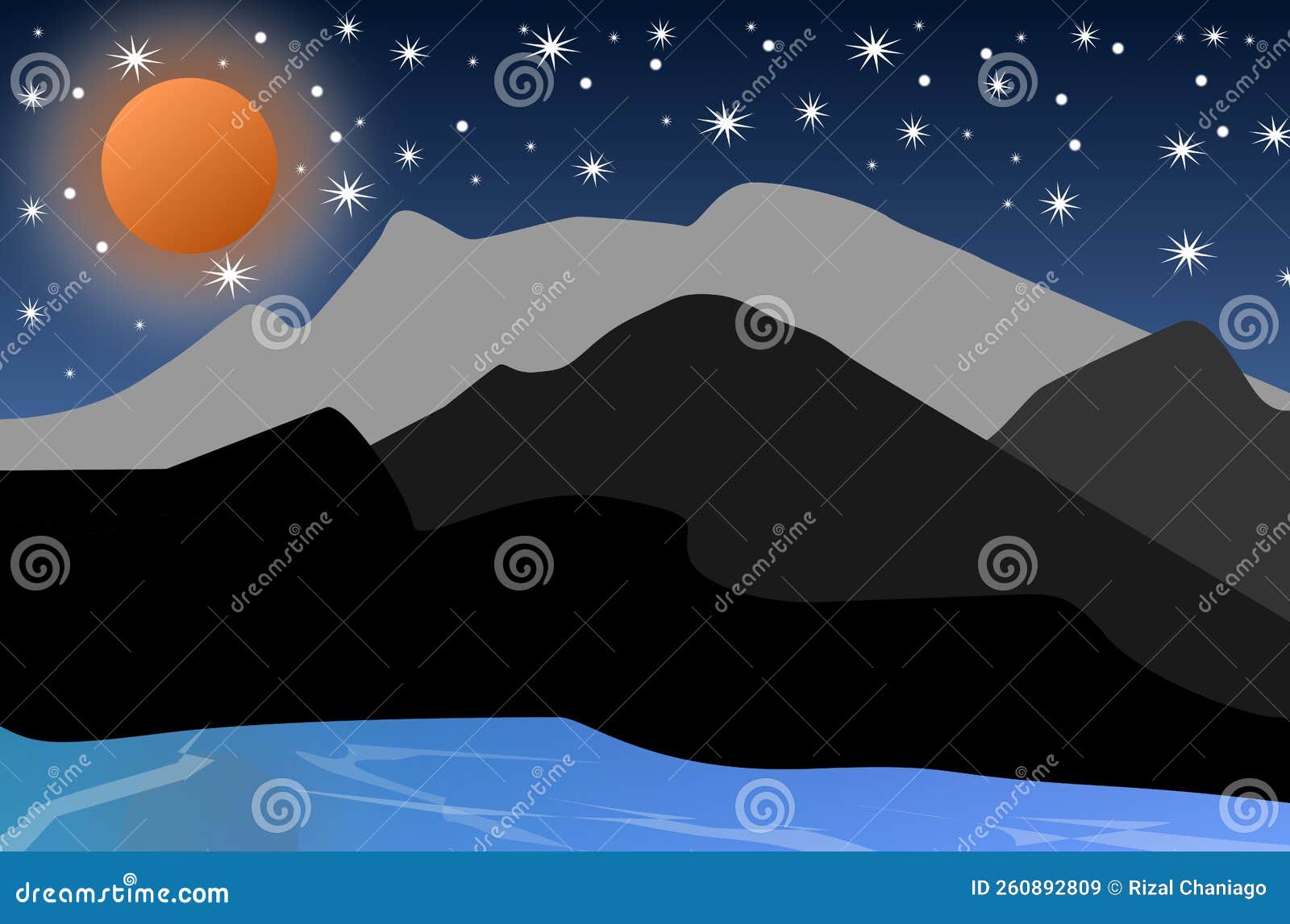 The Illustrations and Clipart. the Landscape of the Moonlight in the ...