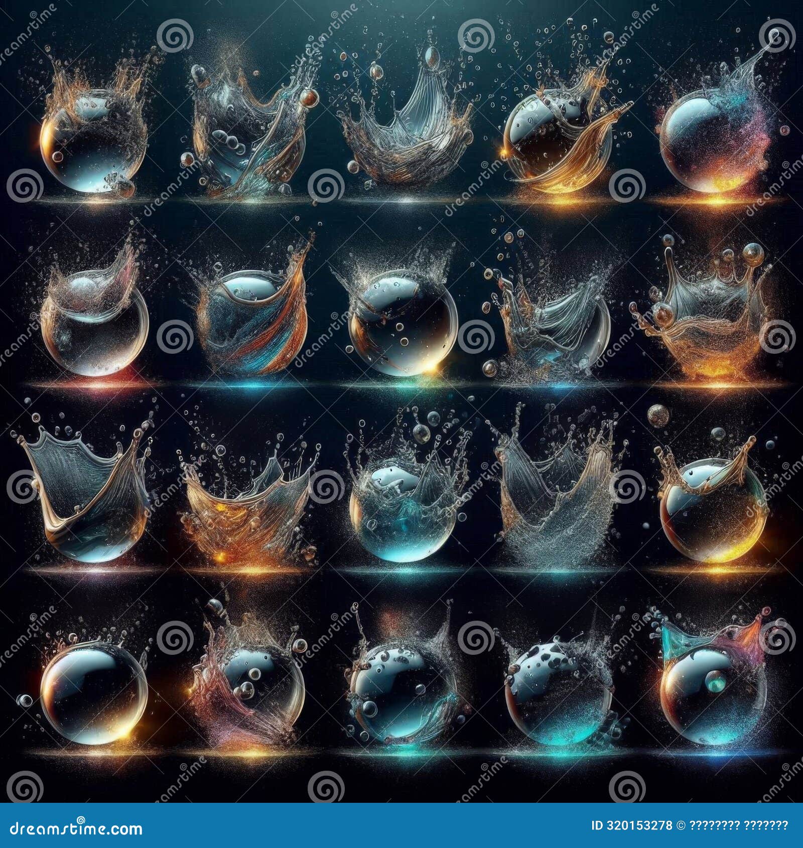 Colorful Splashes of Water Droplets, with Different Variations Stock ...