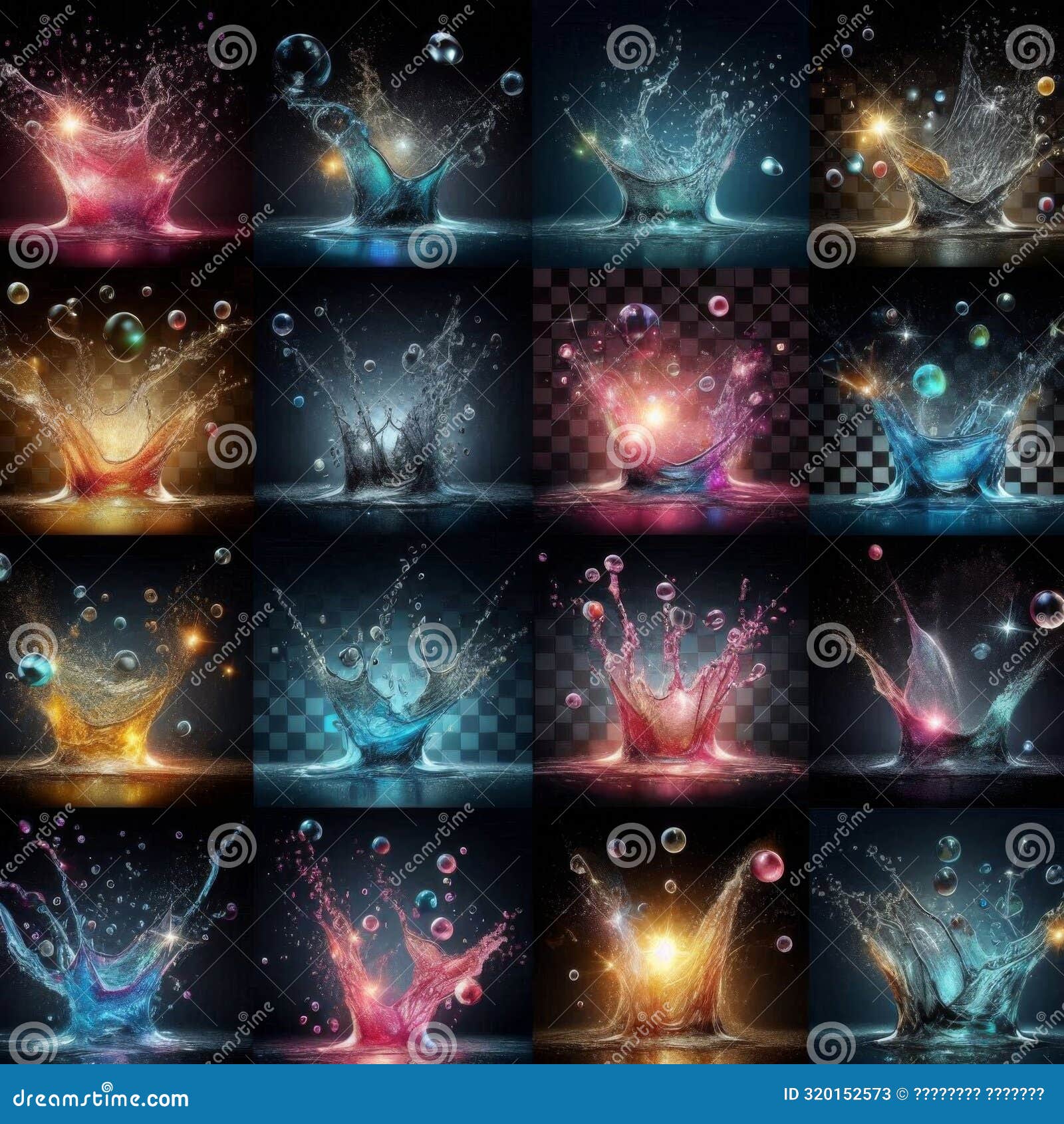 Colorful Splashes of Water Droplets, with Different Variations Stock ...