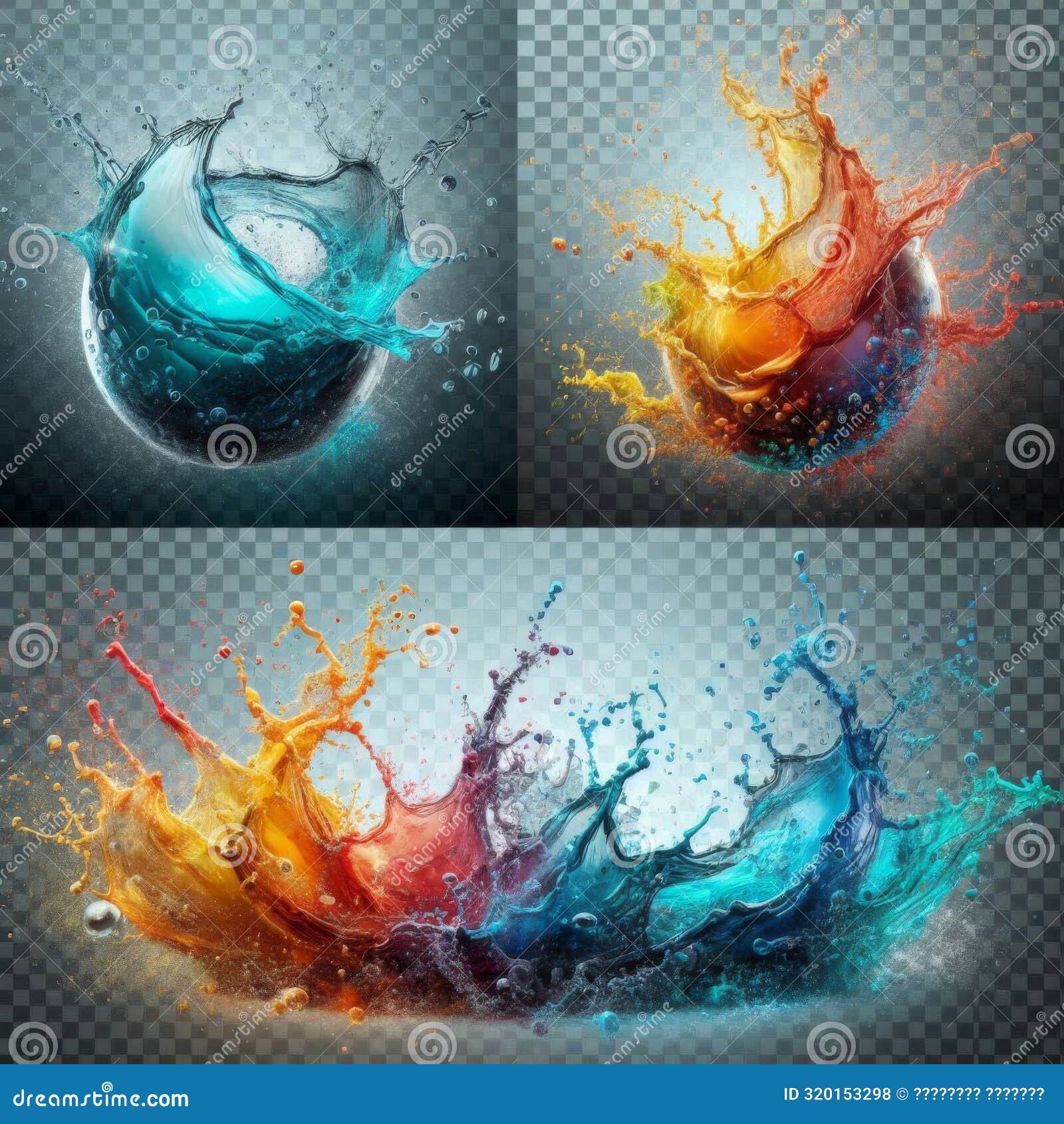 Colorful Splashes of Water Droplets, with Different Variations Stock ...