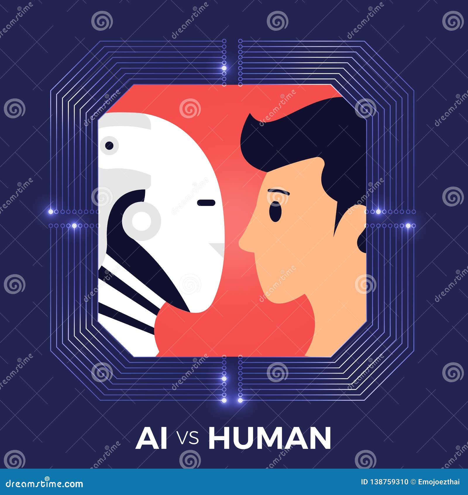 AI vs HUMAN stock vector. Illustration of flat, artificial - 138759310