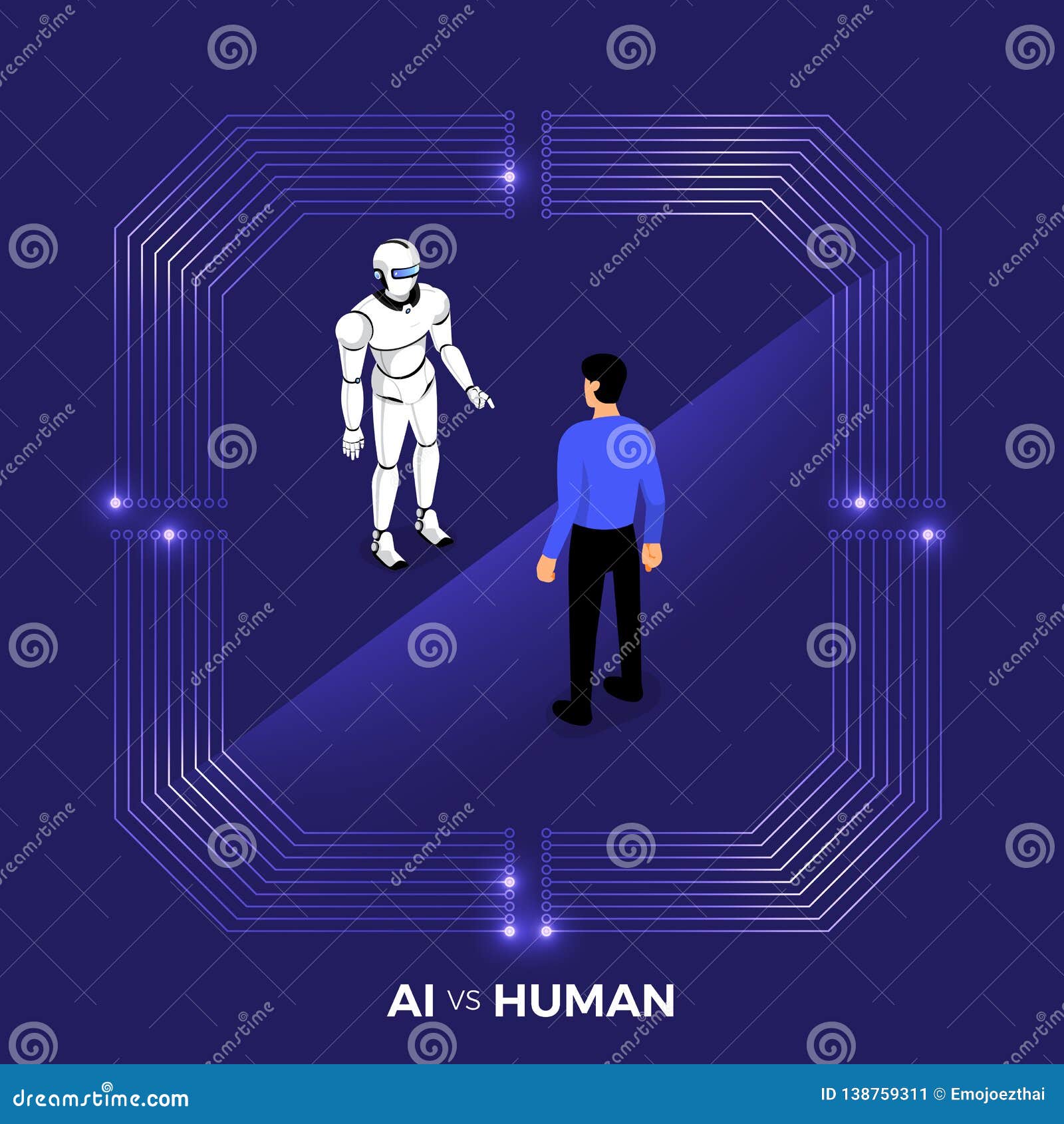 AI vs HUMAN stock vector. Illustration of robot, flat - 138759311