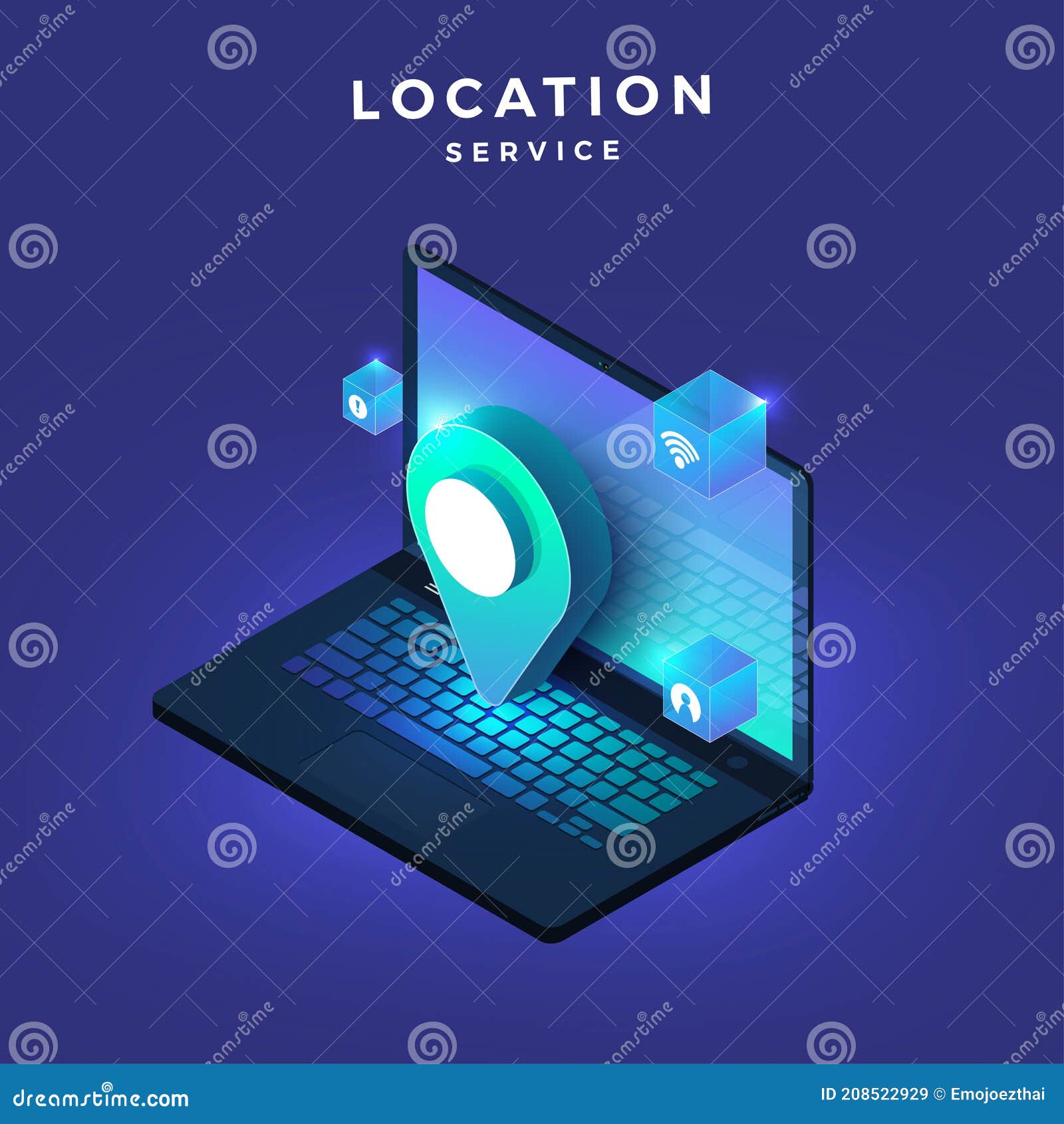 Illustrations Concept Location Service on Computer.Icon Pin Maps Stock ...