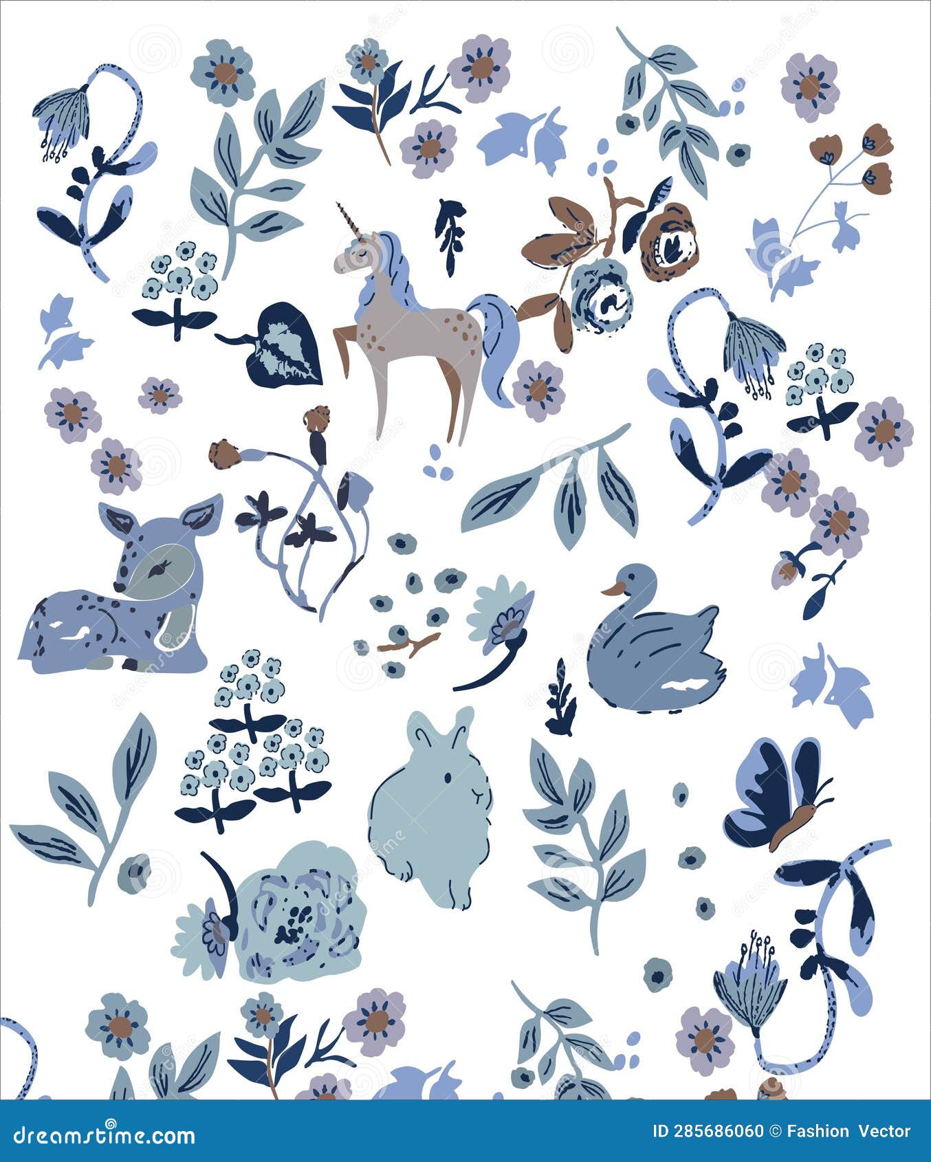 Cute Dear Animals All Over Print Vector Stock Vector - Illustration of ...