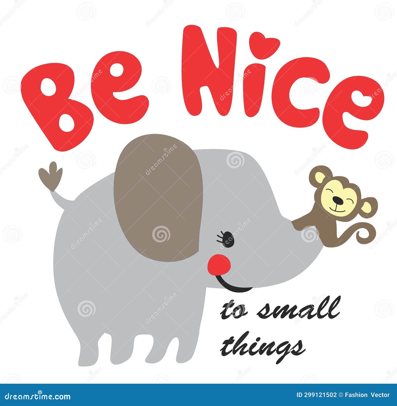 Cute Elephant Be Nice Print Vector Art Stock Vector - Illustration of ...