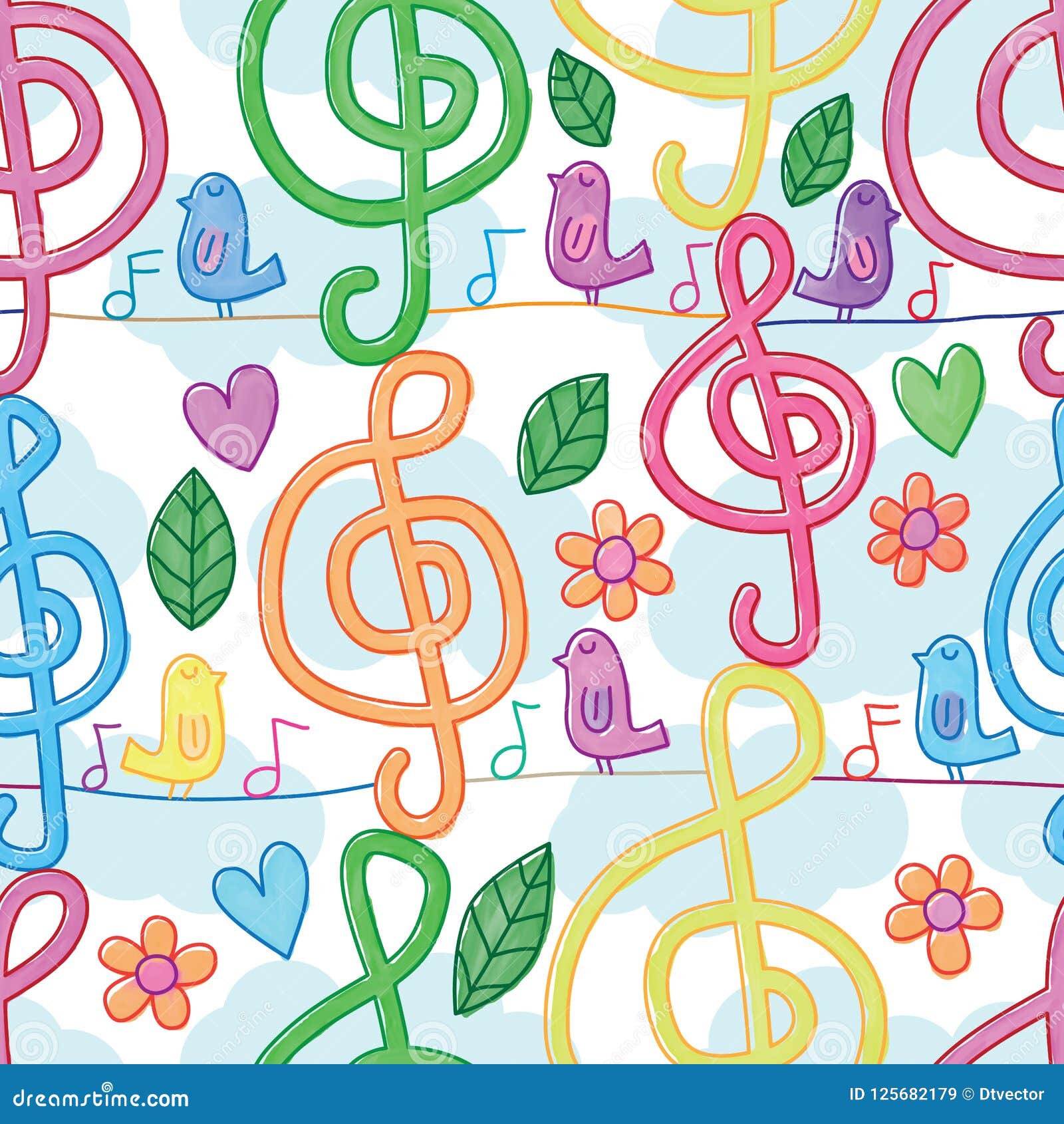 Music Note Watercolor Vertical Bird Line Seamless Pattern Stock Vector ...