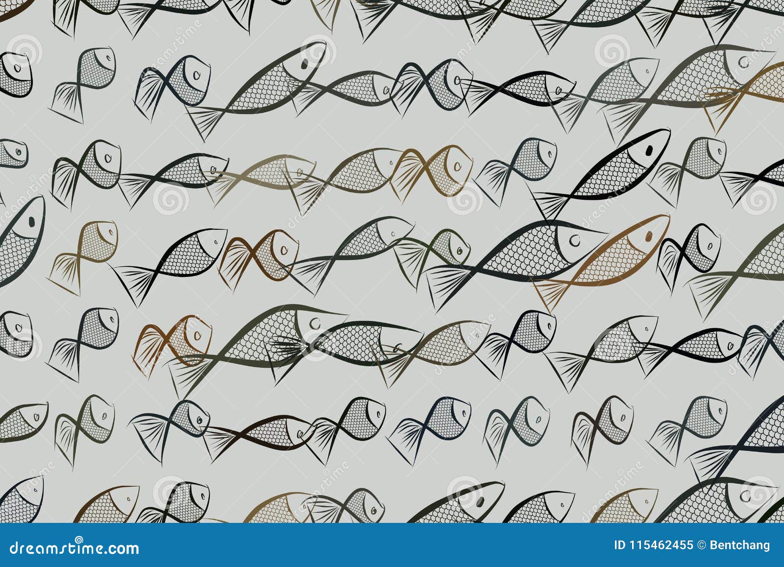 Illustrations of Fish. Set, Surface, Background & Sea. Stock Vector ...