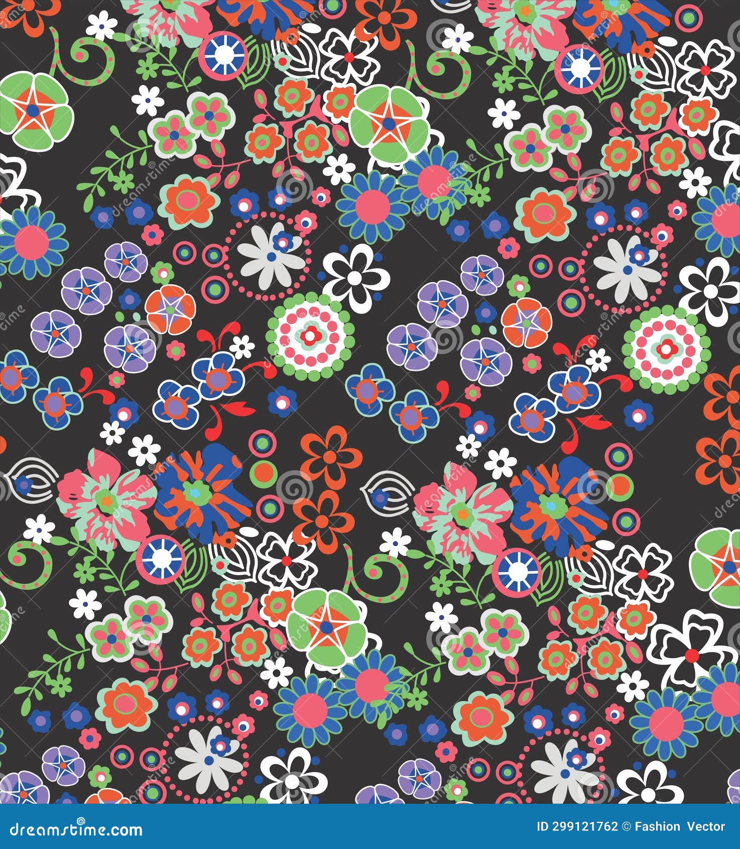 Flower Pattern Black Print Vector Art Stock Vector - Illustration of ...