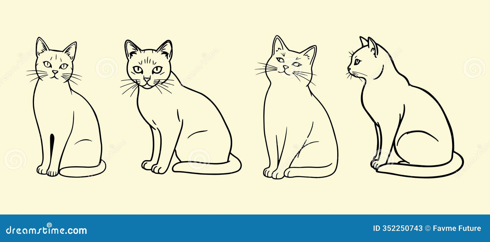 Illustrations of Four Distinct Cat Poses Showcasing Posture and ...