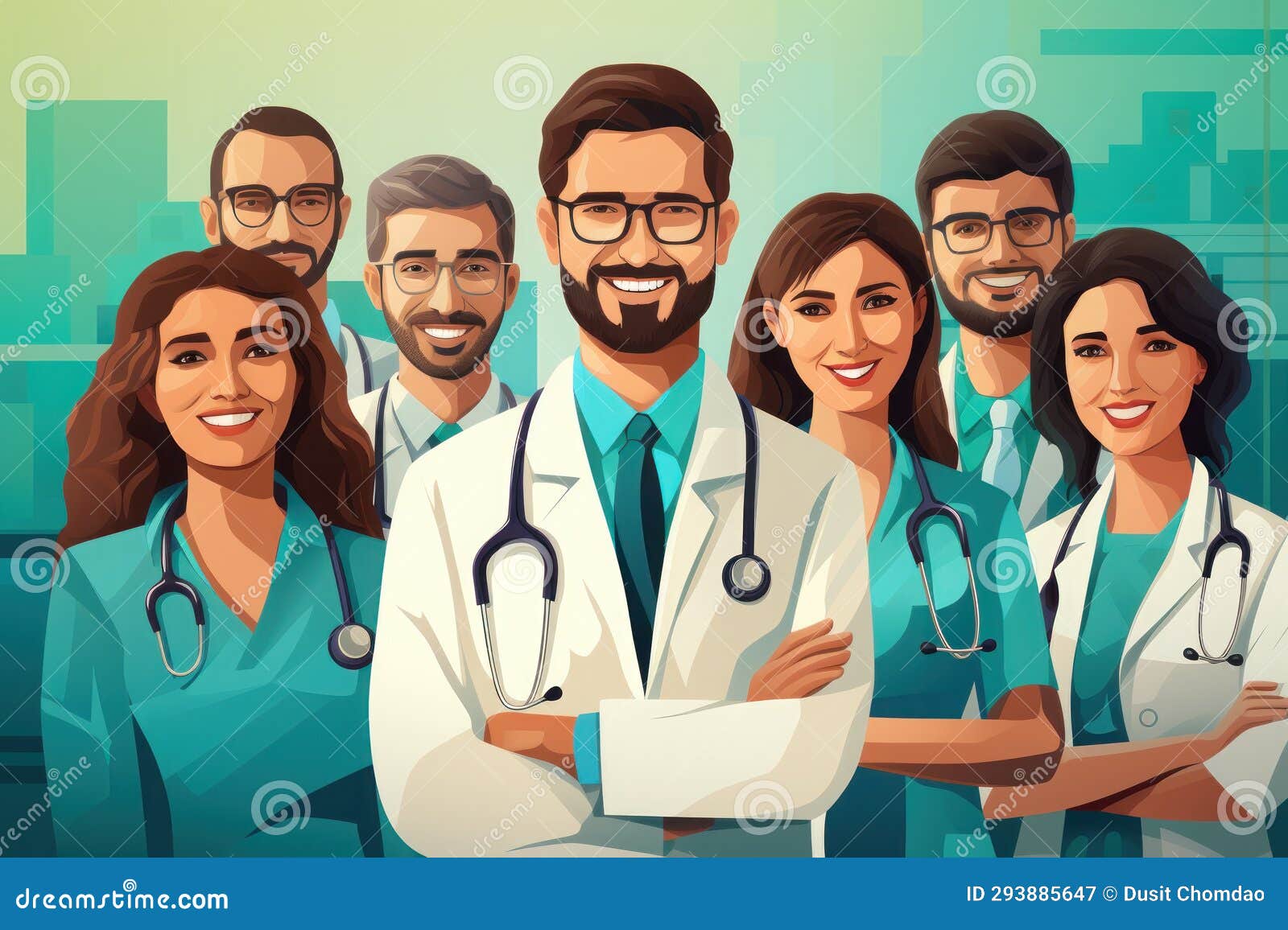 Illustrations Group of Doctors in an Office As they are Smiling ...