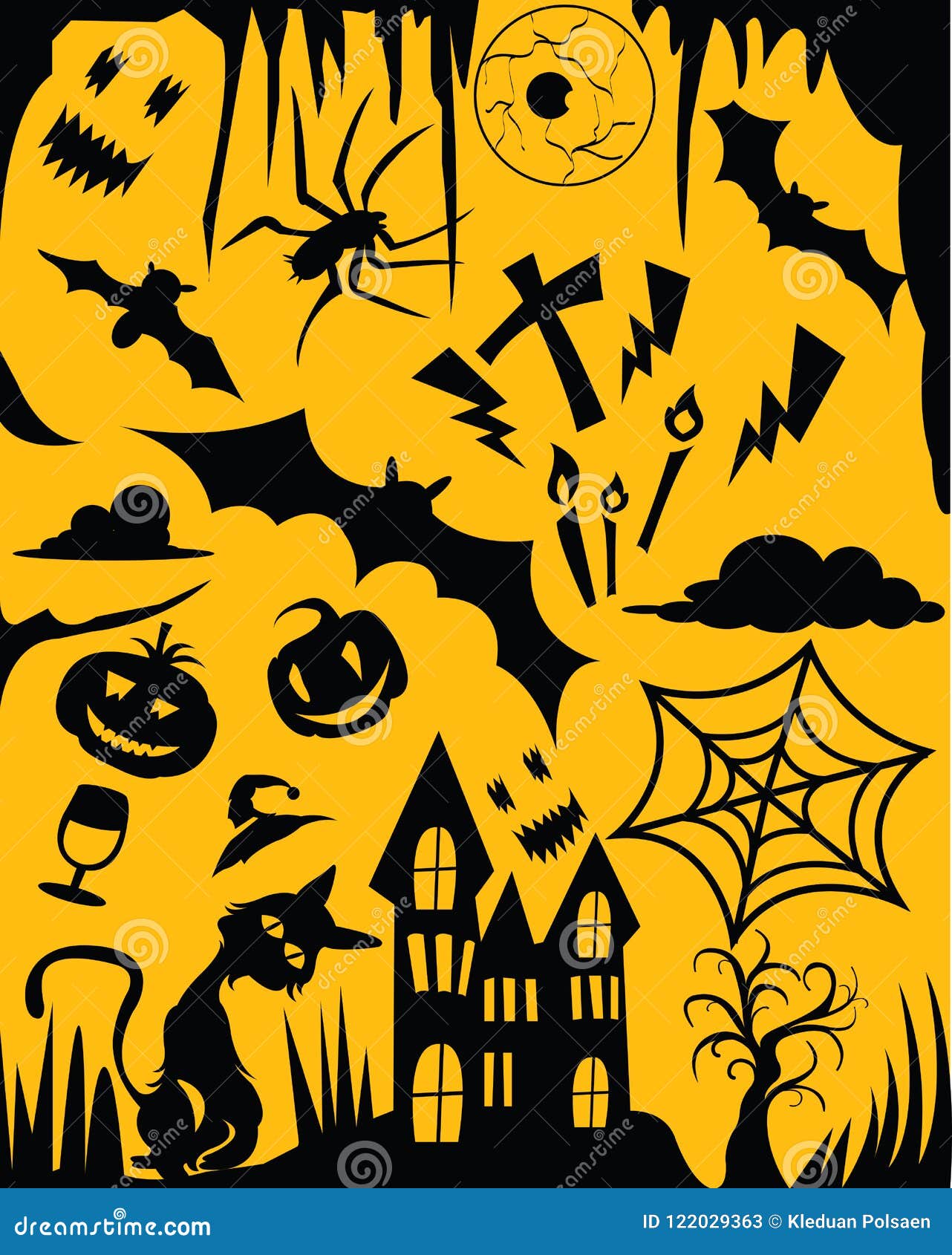 Illustrations for Halloween Set on Yellow Background. Stock Vector ...
