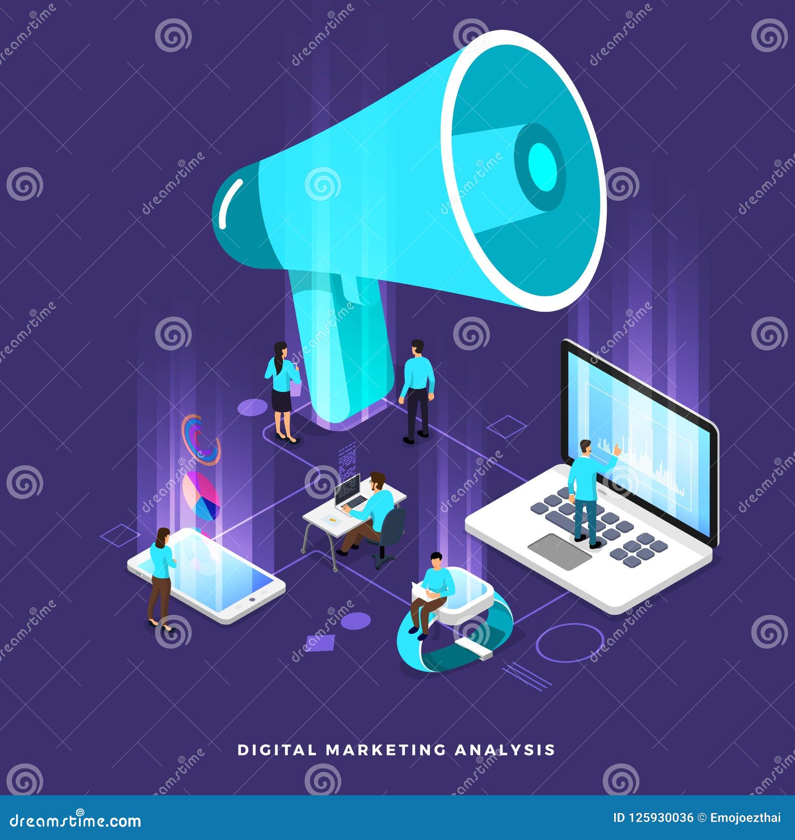 Isometric Digital Marketing Teamwork Stock Vector - Illustration of ...