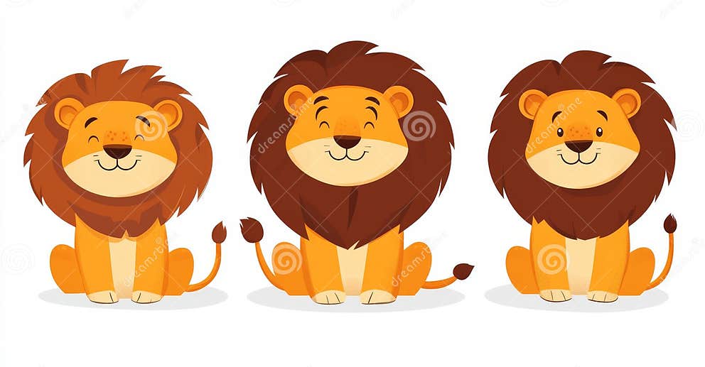 Illustrations of Lions in 2D on Transparent Backgrounds Stock Image ...
