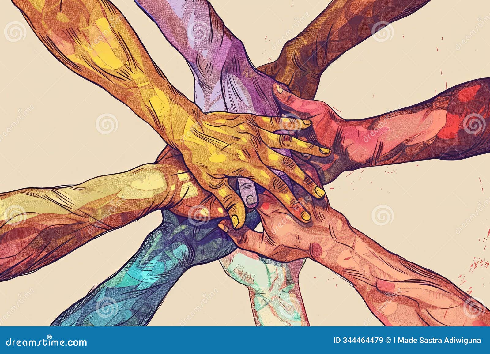 Illustrations Portraying Diverse Hands Joined in Unity and Cooperation ...