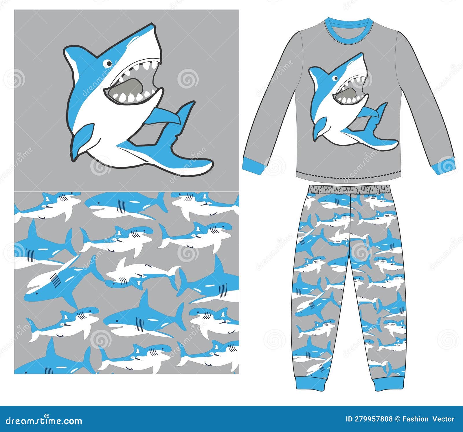 Pyjama Shark Isolated Coloring Page For Kids Vector Illustration ...