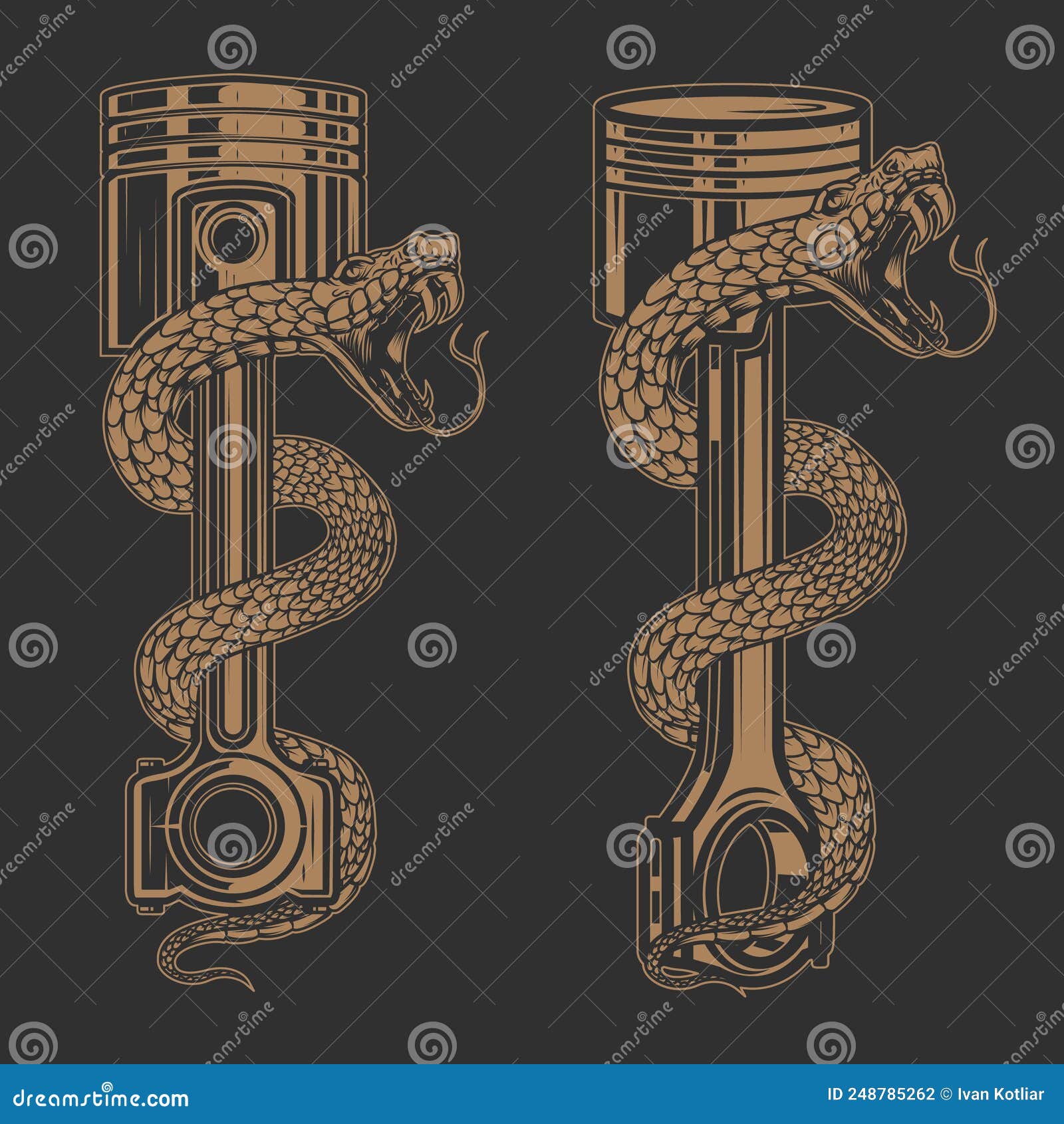 Illustrations of Snake on Car Piston. Design Element for Poster, Card ...