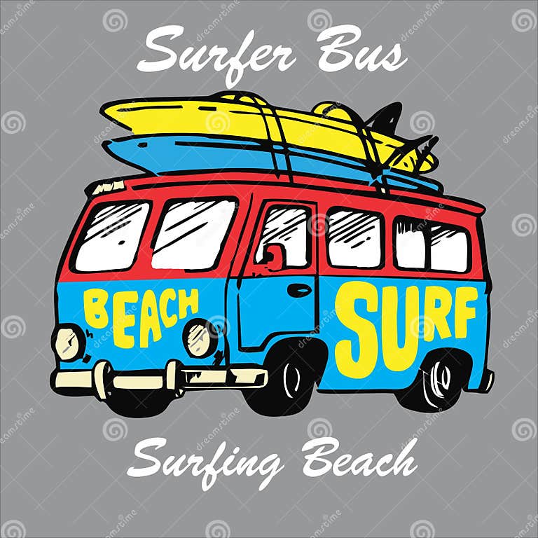 Summer Surfing Bus Print Vector Stock Vector - Illustration of good ...
