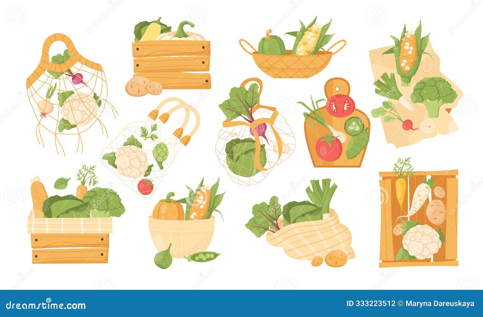 11 Illustrations of Vegetables in a Package. Healthy Food Stock Vector ...