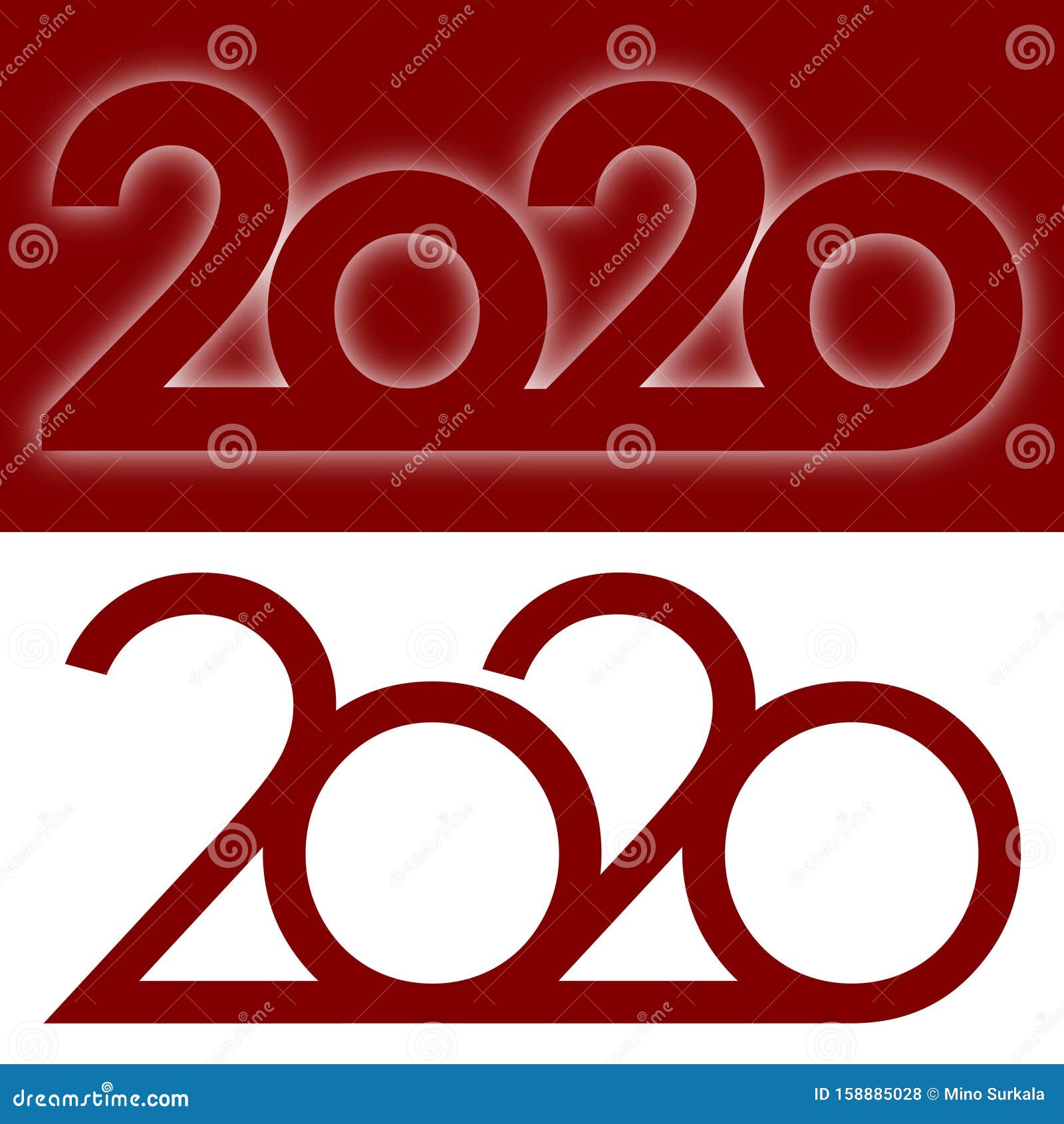 Illustrations of the Year Number 2020 with Overlapping Font with Red ...