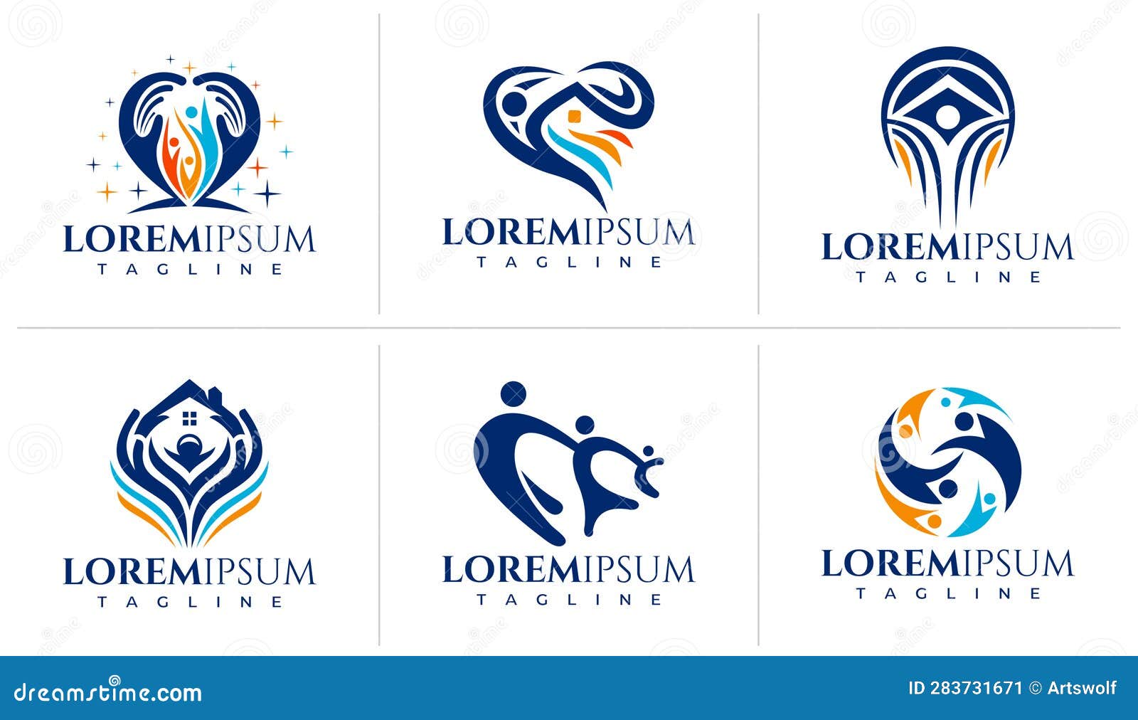 Illustrative Abstract Human Group Logo Design Set. Simple People Crowd ...