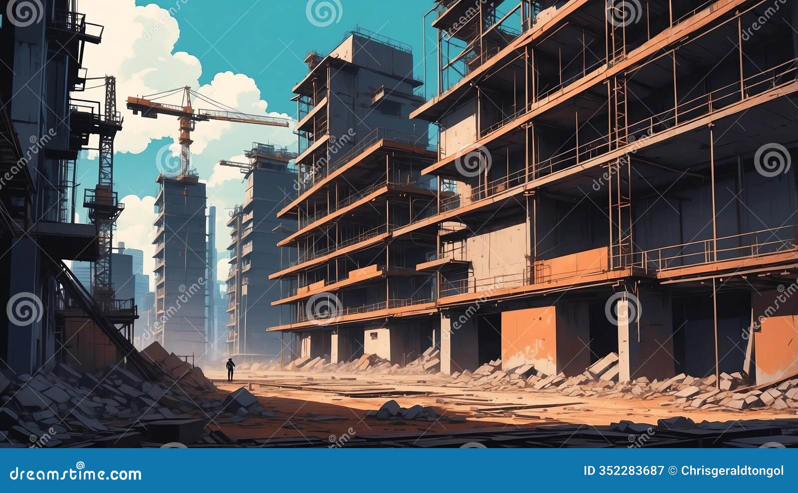 Illustrative Albedo Retro Style Anime Construction Site Illust Ai ...