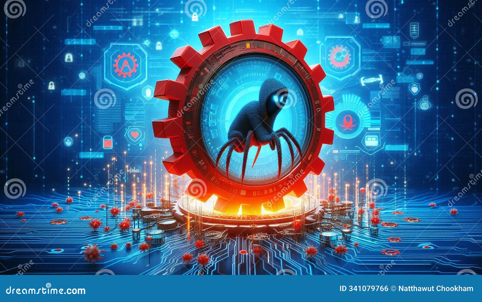 Digital Threat Concept with Spider and Gear Stock Illustration ...