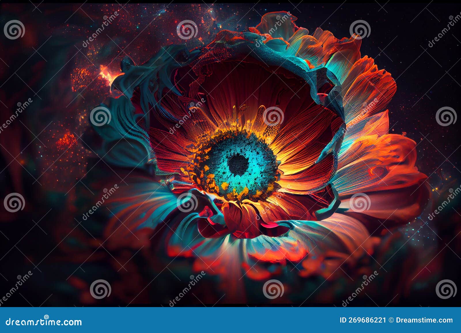Illustrative Concept of a Flower and the Cosmos Combined Stock ...
