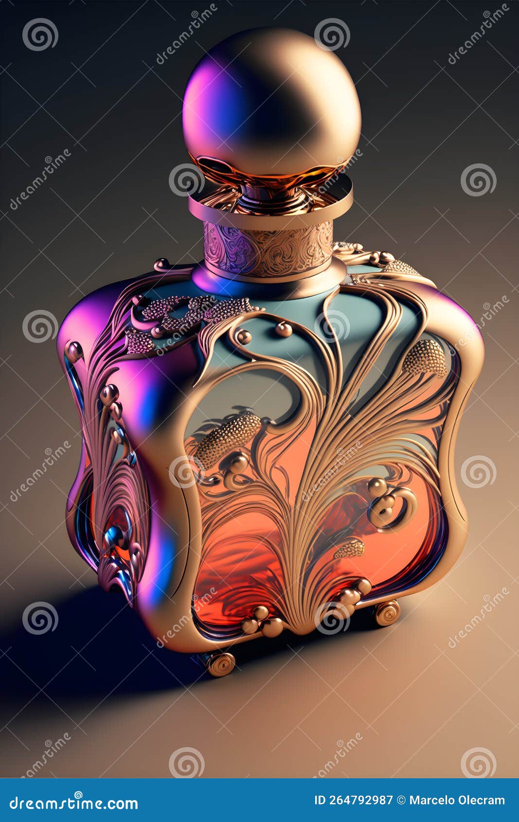 Illustrative 3D Drawing of a Perfume Bottle. Plain Background Stock ...